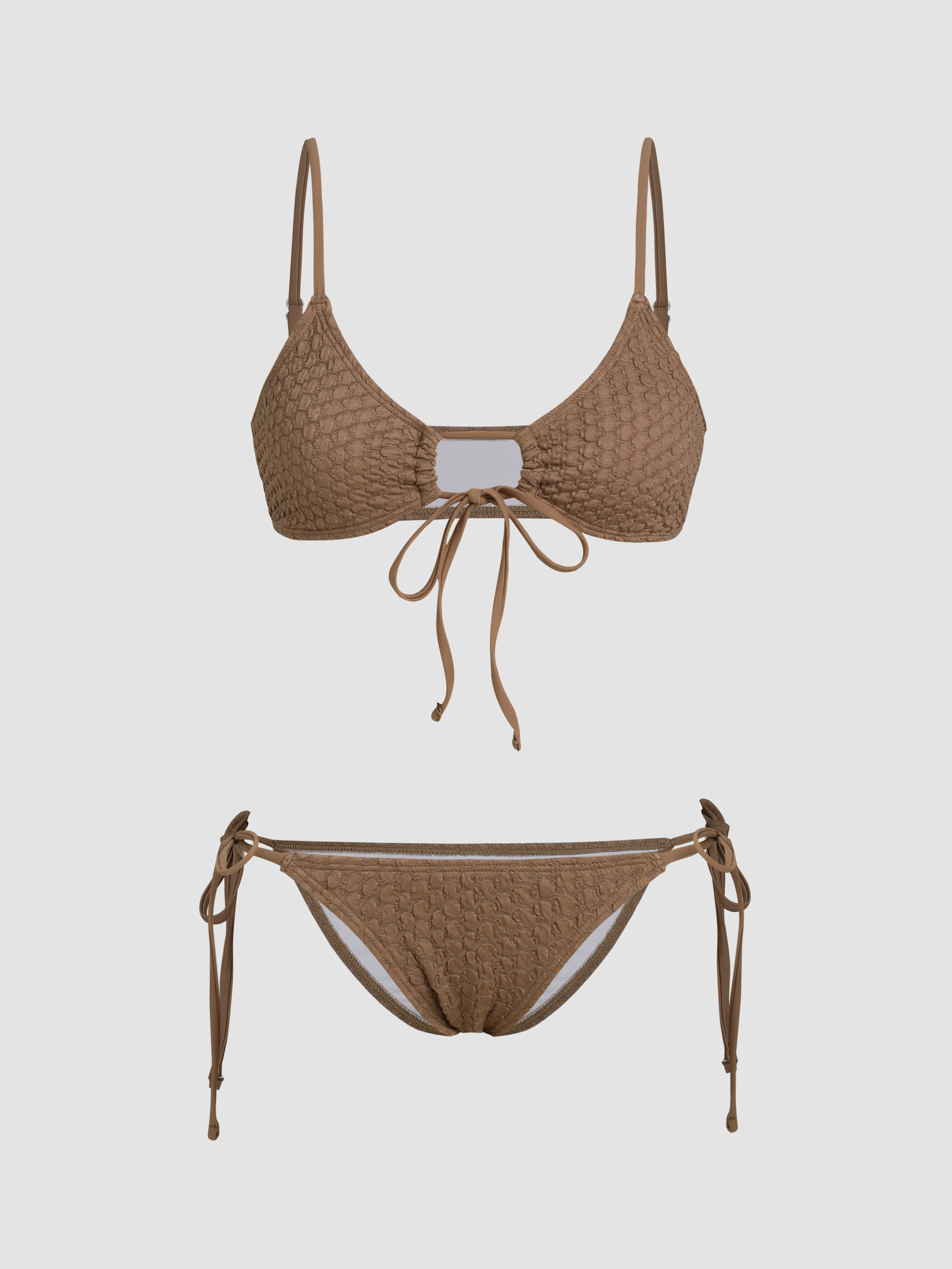 Knit Fabric Texture Front Tied Bikini Swimsuit For Vacation Swimming ...