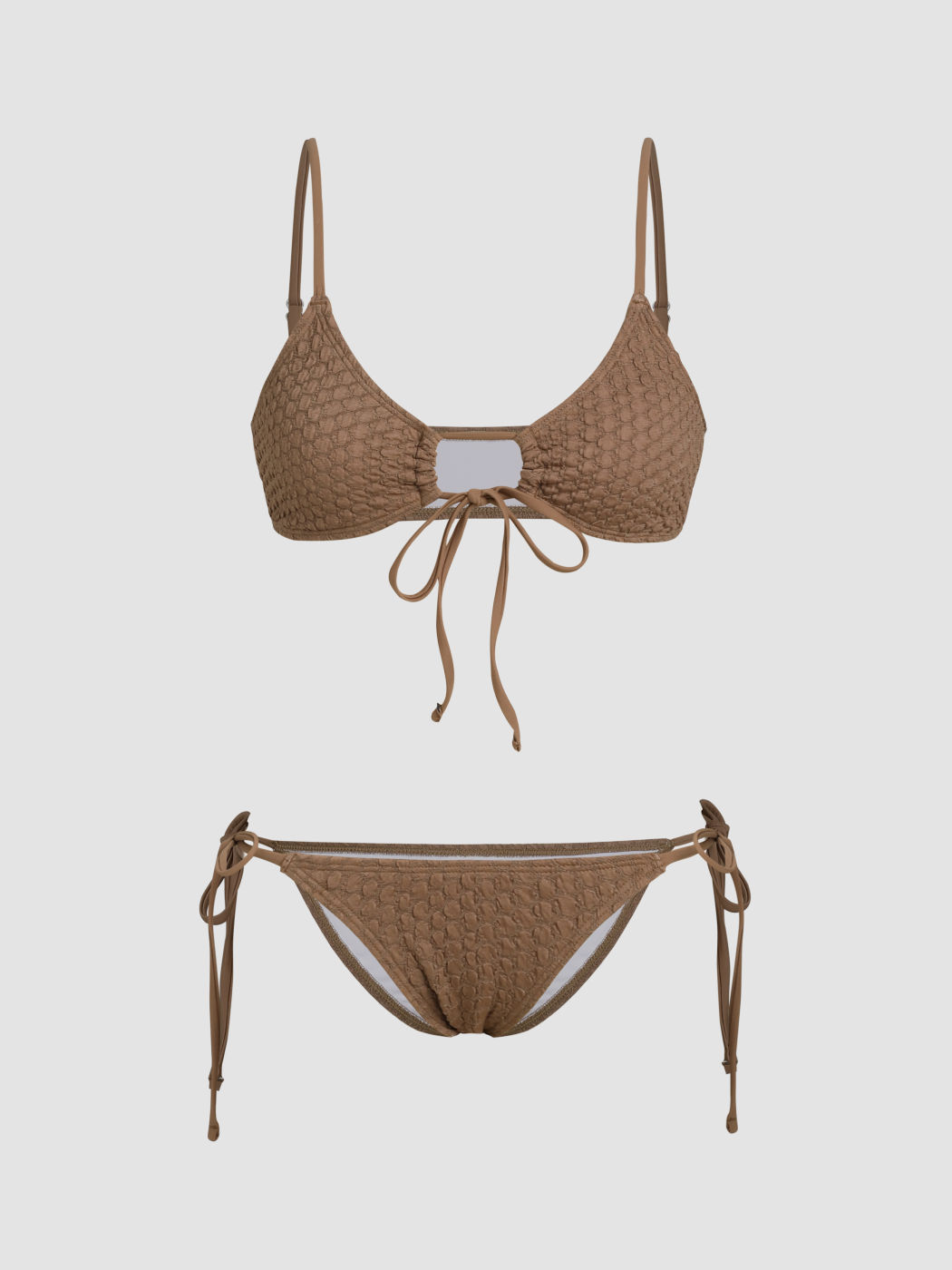 Knit Fabric Texture Front Tied Bikini Swimsuit For Vacation Swimming ...