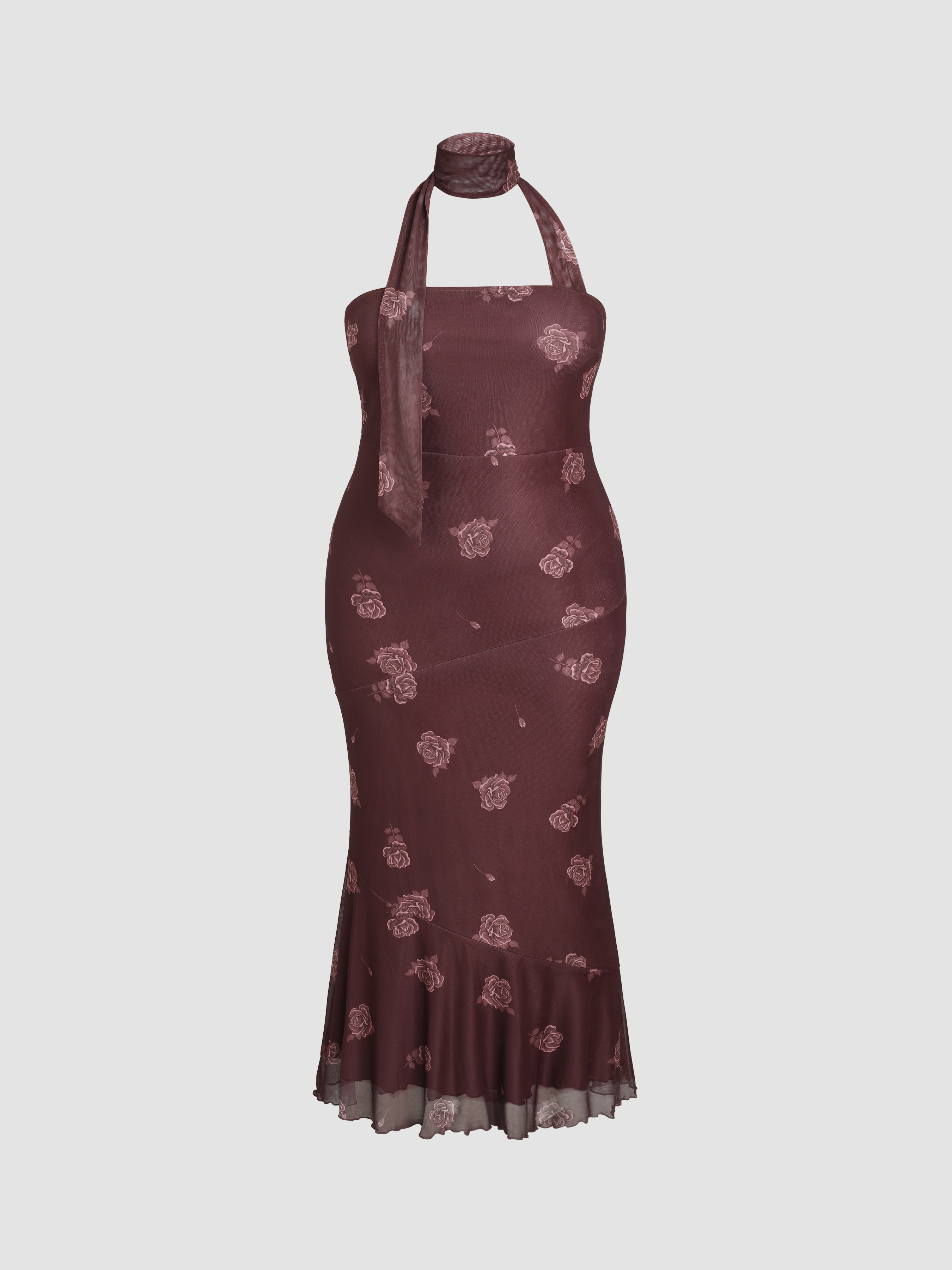 Curve And Plus Together For Never Floral Mermaid Maxi Dress Cider