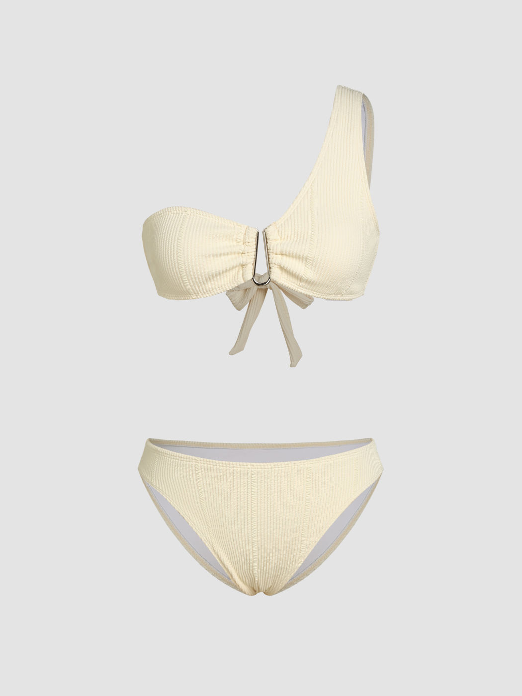 Texture One Shoulder Bikini Swimsuit For Vacation Swimming Pool Beach