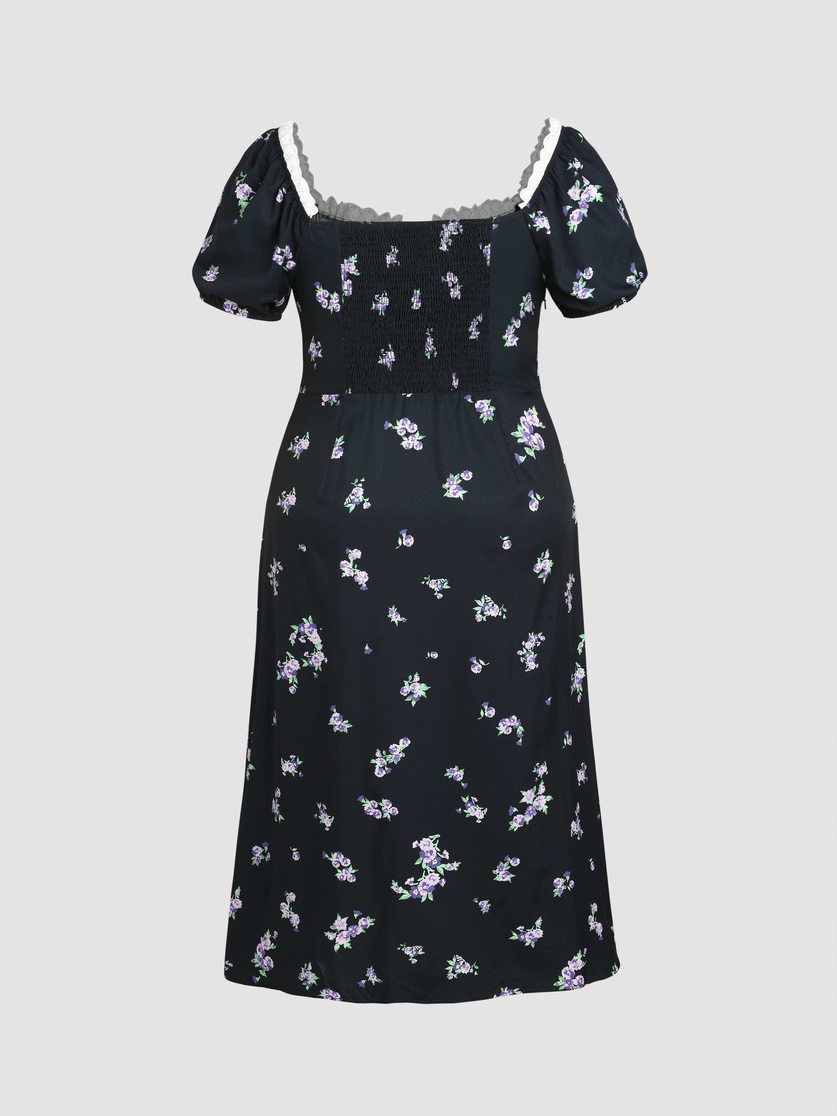 Woven Floral Lace Trim Split Maxi Dress Curve And Plus For Date