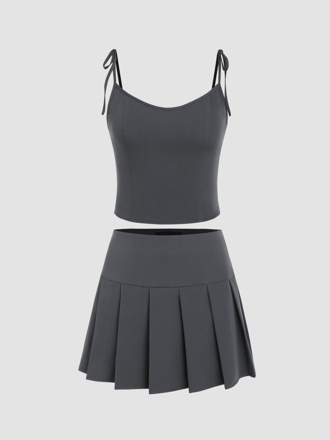 Woven Knotted Crop Cami Top & Pleated Mini Skirt Set For Daily Casual