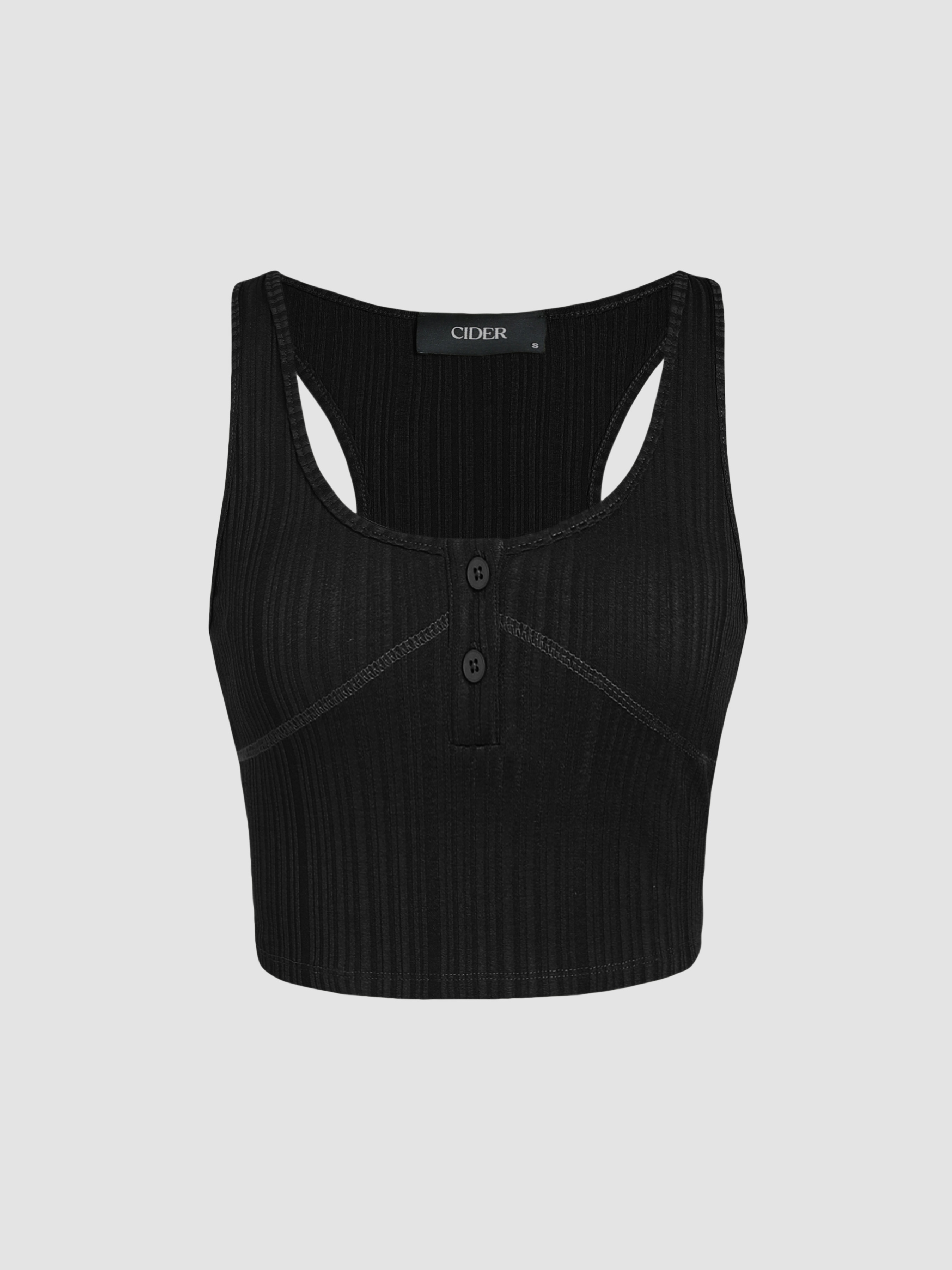 U-neckline Button Up Tank Top For Daily Casual