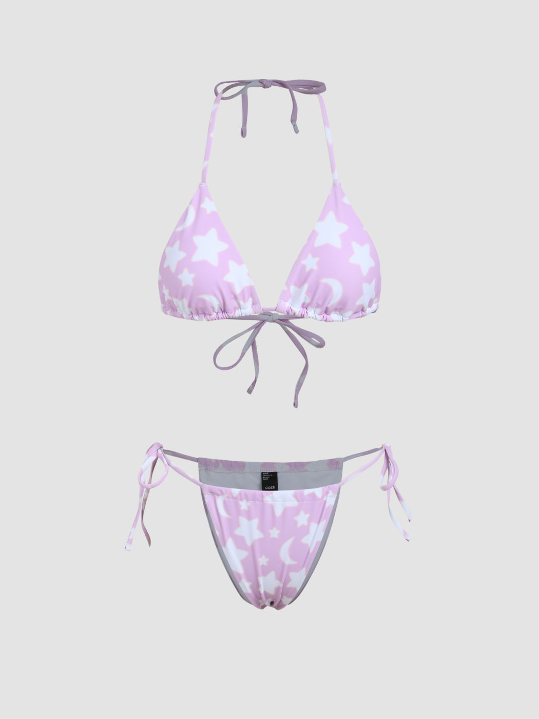 Knit Fabric Star Print Triangle Halter Bikini Swimsuit For Vacation ...