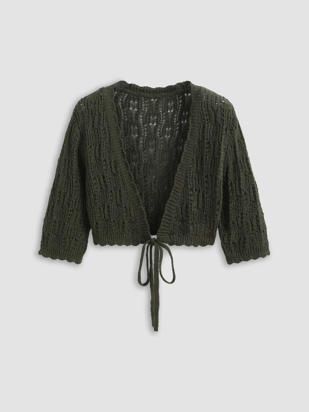 Knit Fabric Hollow Out V-neck Knotted Cardigan For Daily Casual Vacation