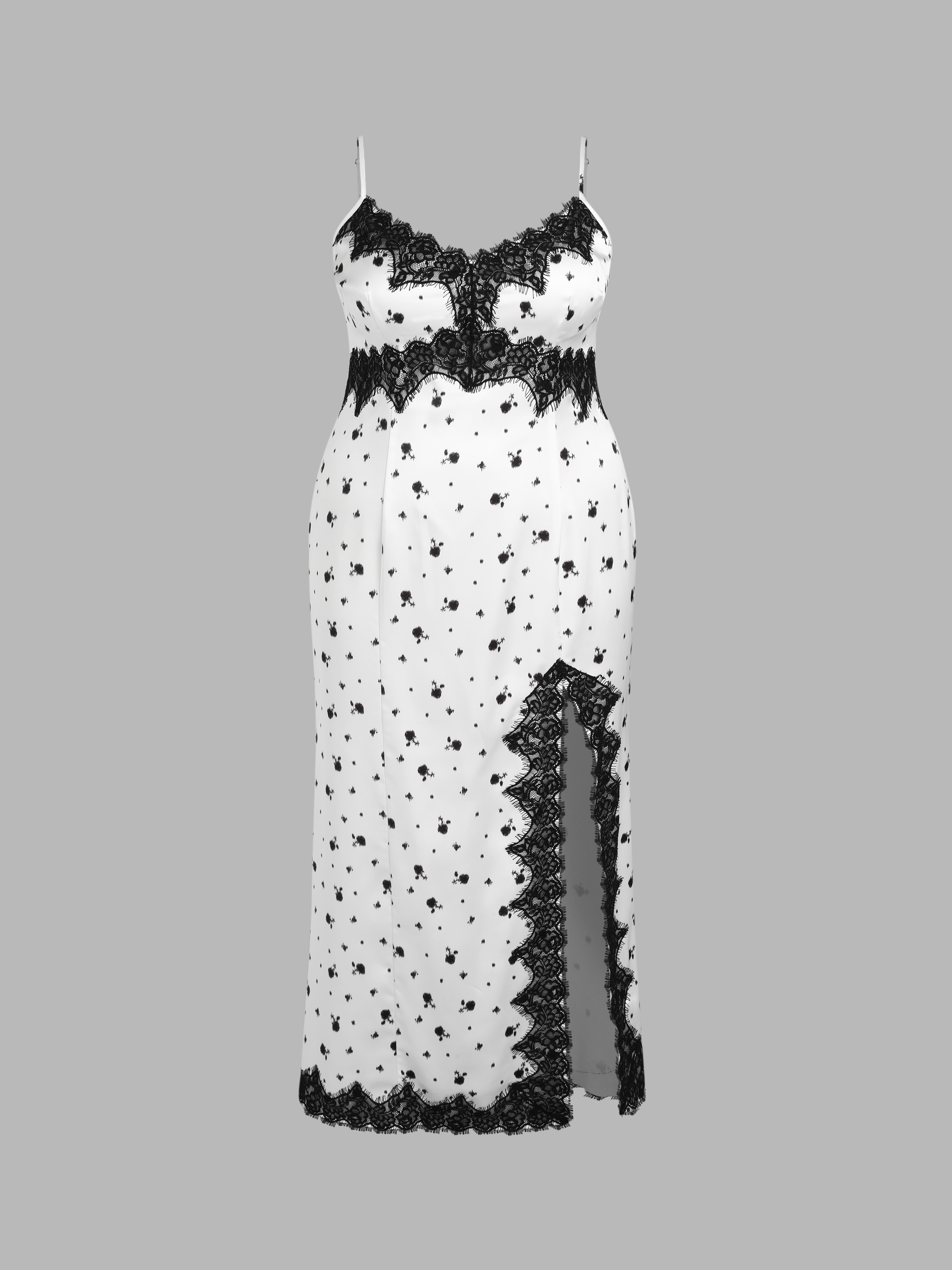 Satin Floral Lace Trim Maxi Dress For Date