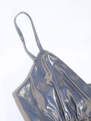 Hoco Dress Homecoming Metallic Ruched Ruffle V-neck Romper For Music ...