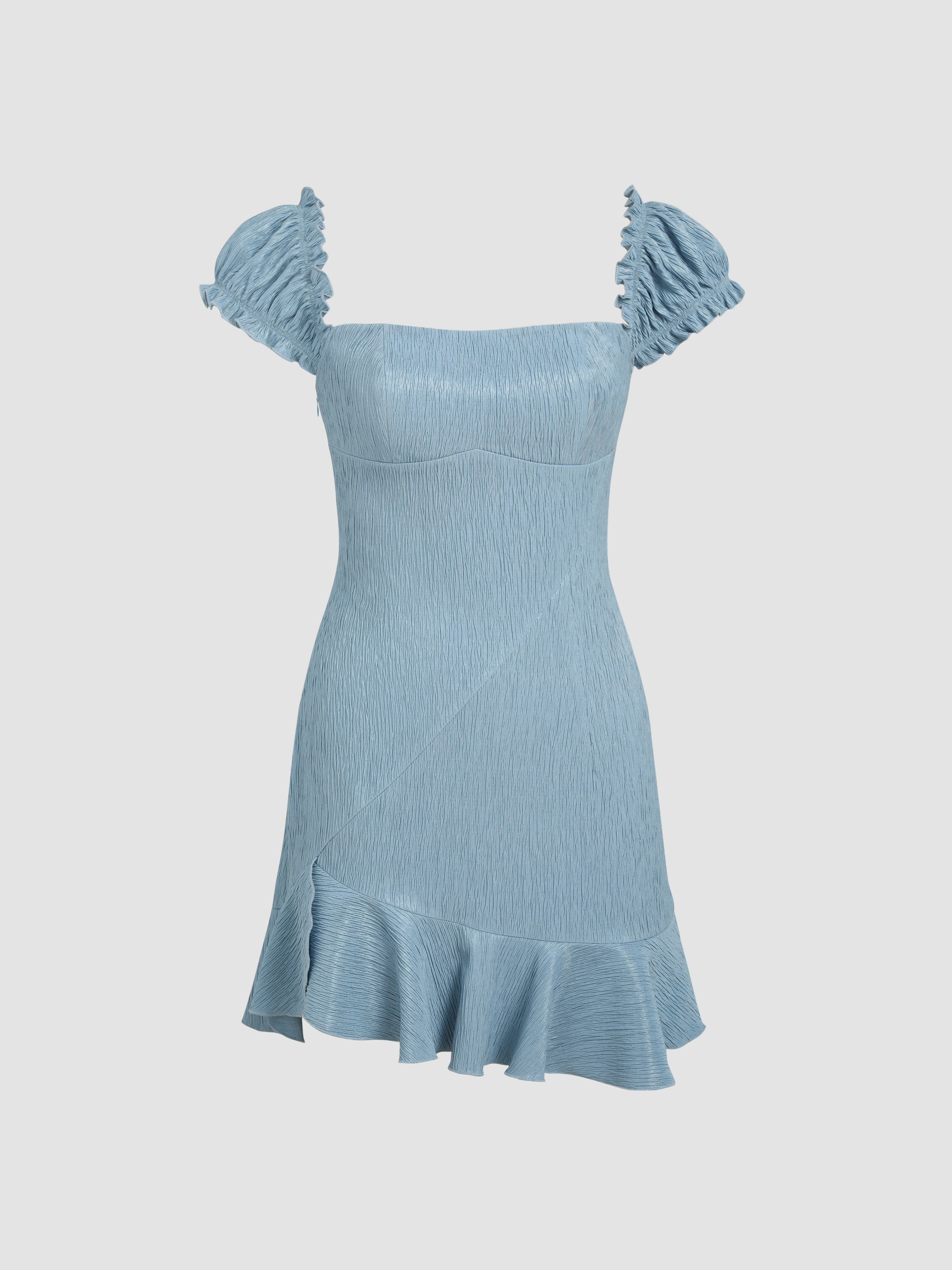Ruffle Hem Texture Mini Dress For Daily Casual Date