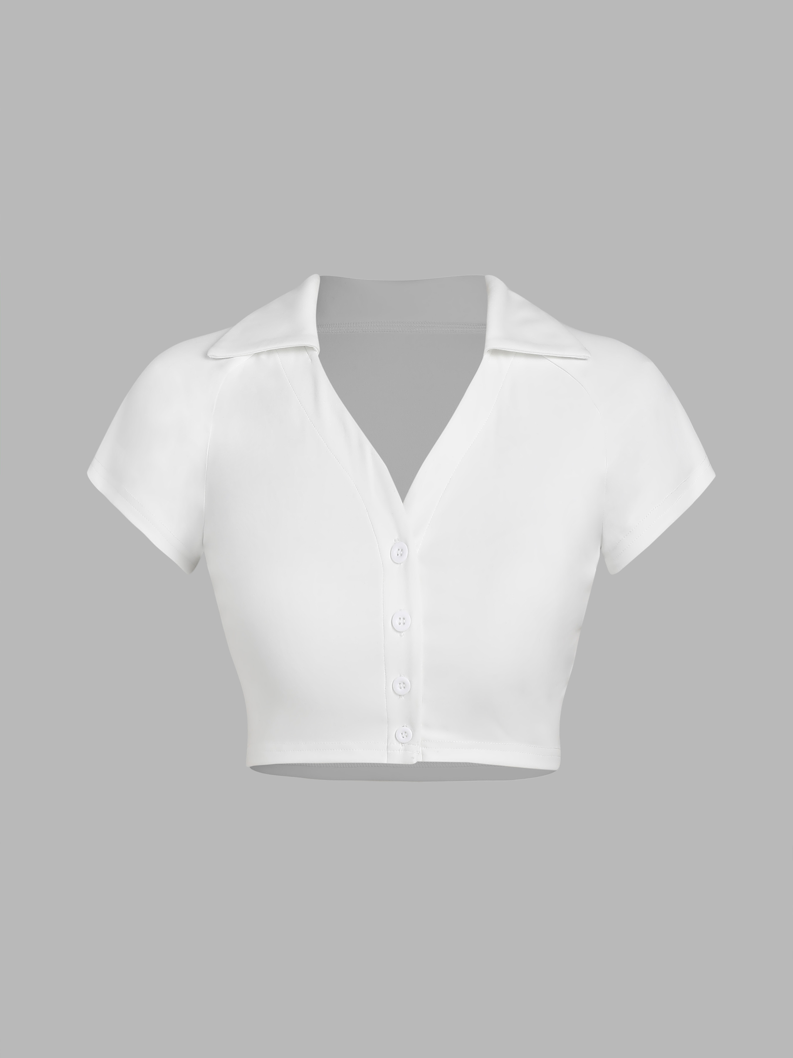 Knit Fabric Collar Button Crop Top For Daily Casual