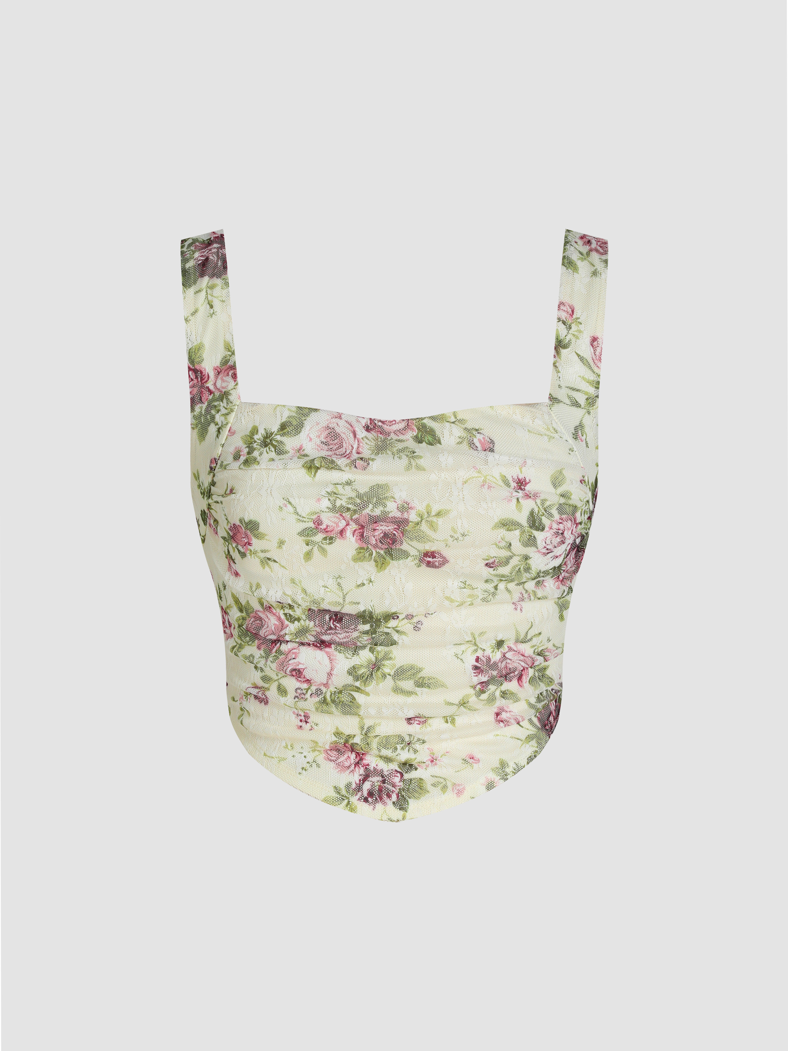 Woven Floral Ruched Crop Cami Top For Date