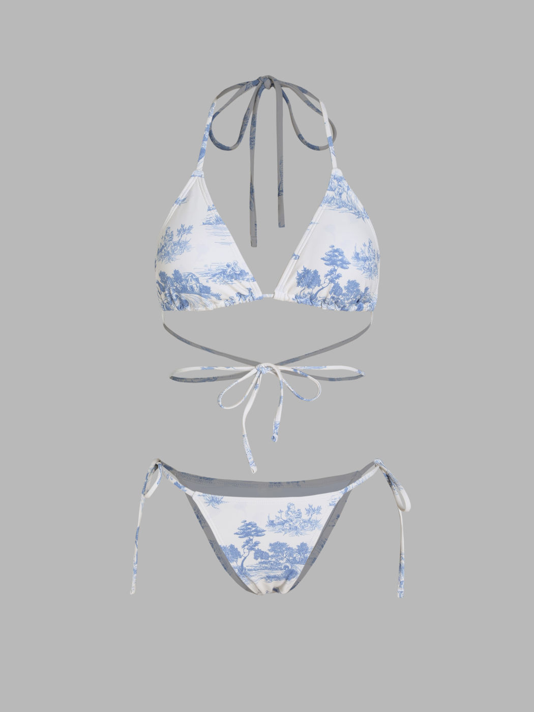 Knit Fabric Toile de Jouy Halter Bikini Set & Sarong For Vacation ...