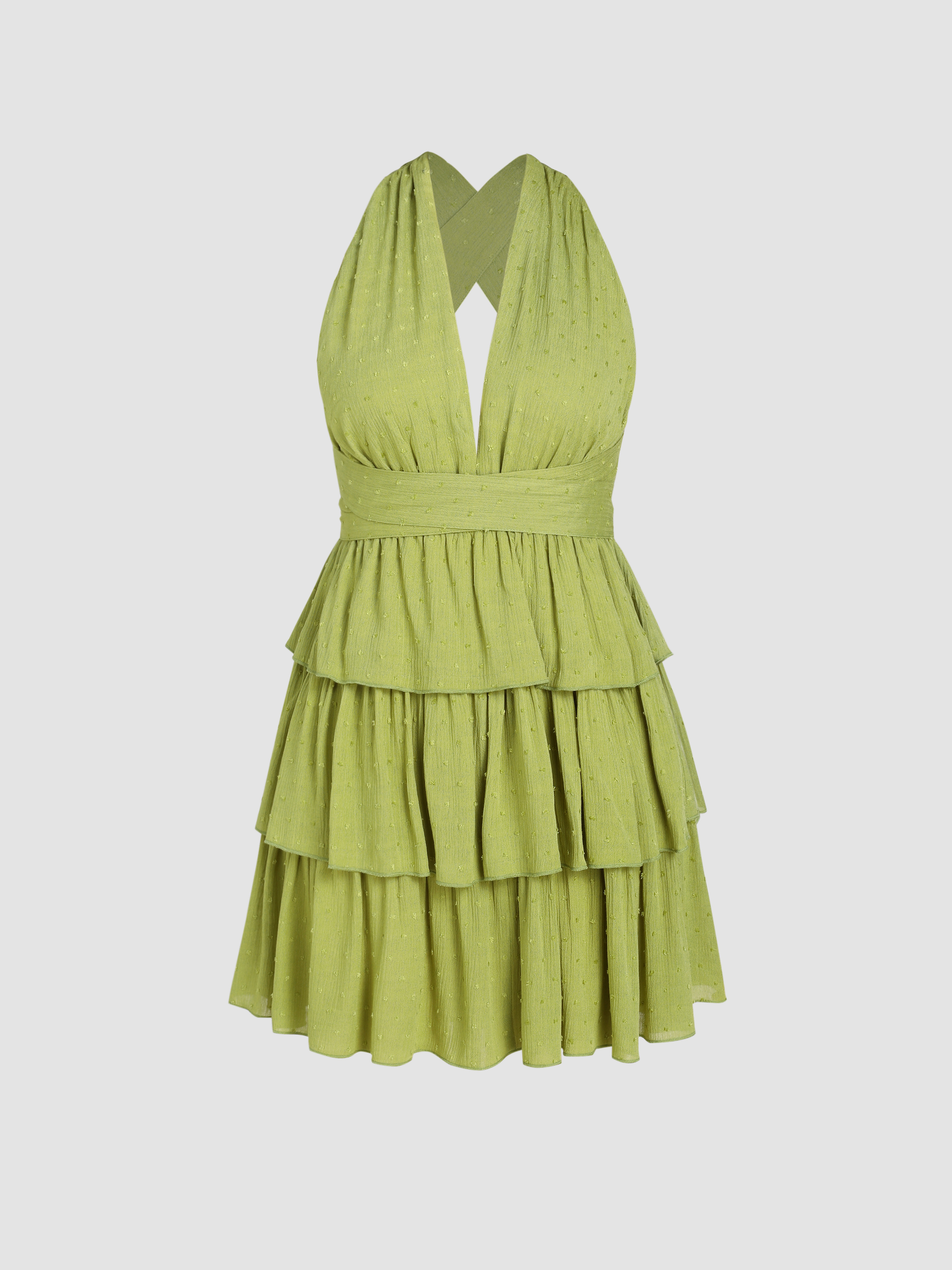 Ruffle Hem V-neck Criss Cross Mini Dress For Date