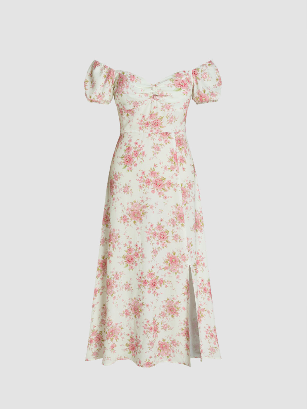 Chiffon Floral Ruched Split Ruffle Maxi Dress For Date Daily Casual