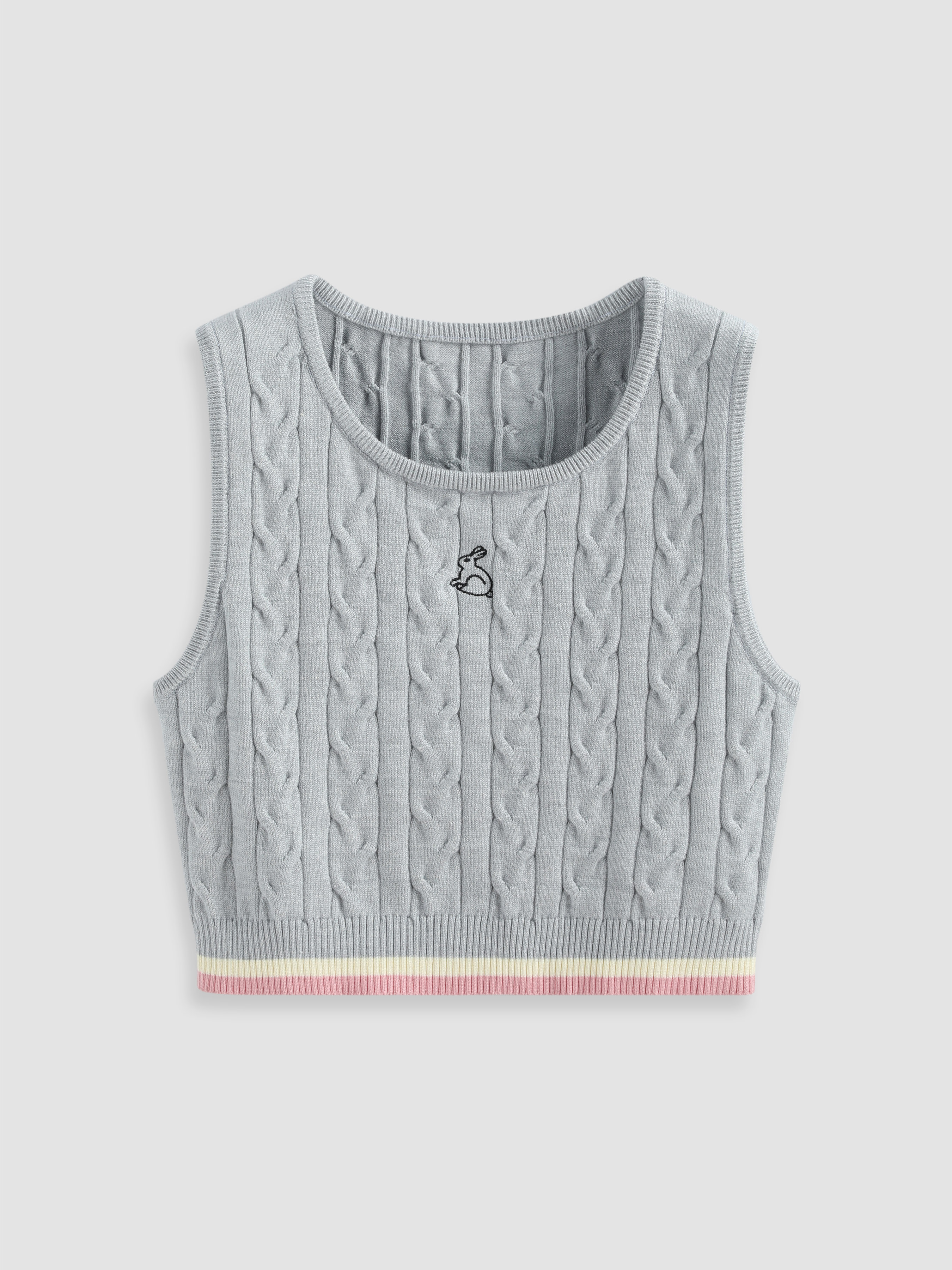 Knit Fabric Bunny Pattern Knitted Crop Tank Top For Daily Casual