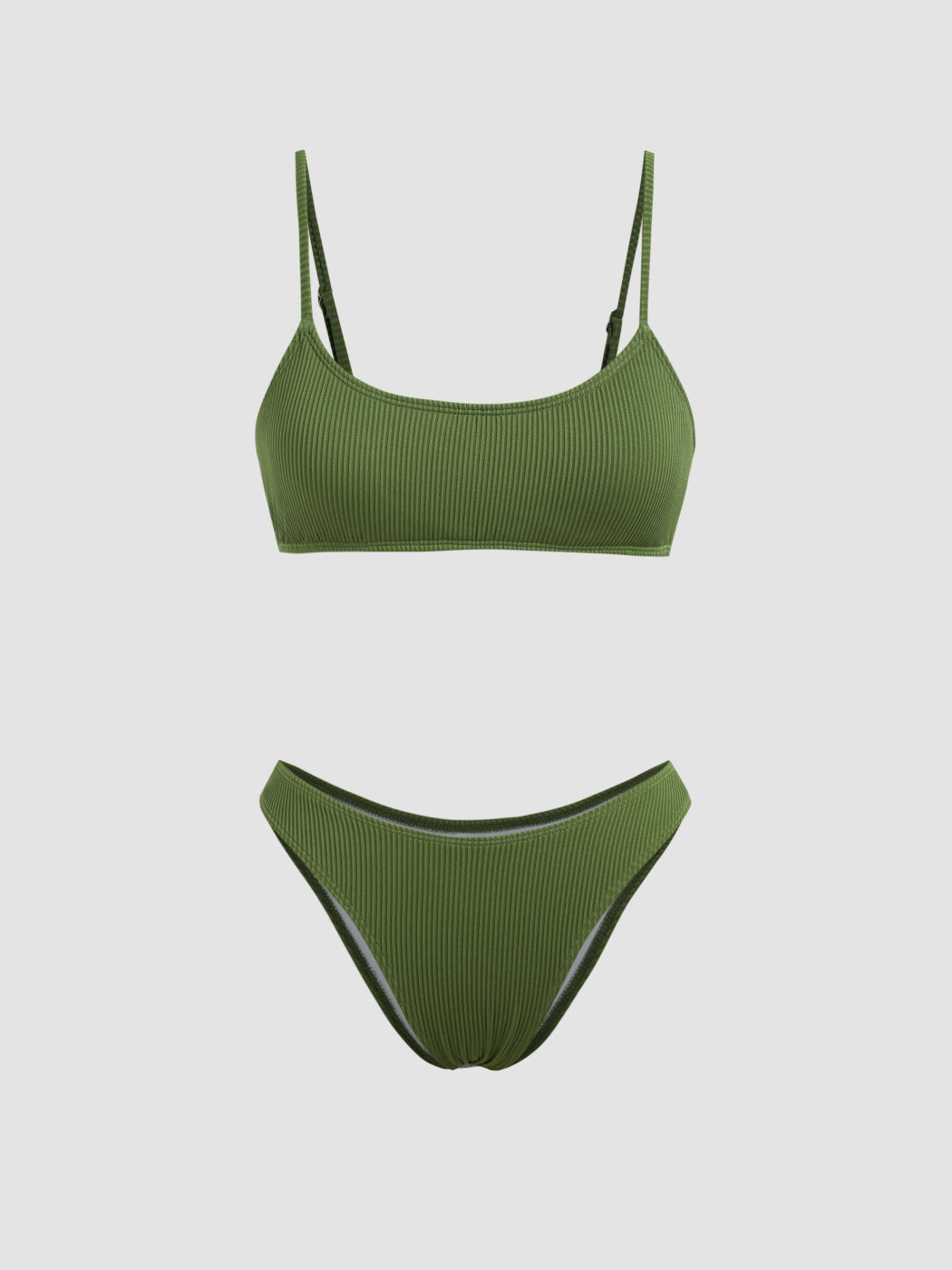 Rib Scoop Neckline Bikini Swimsuit For Vacation Swimming Pool Beach