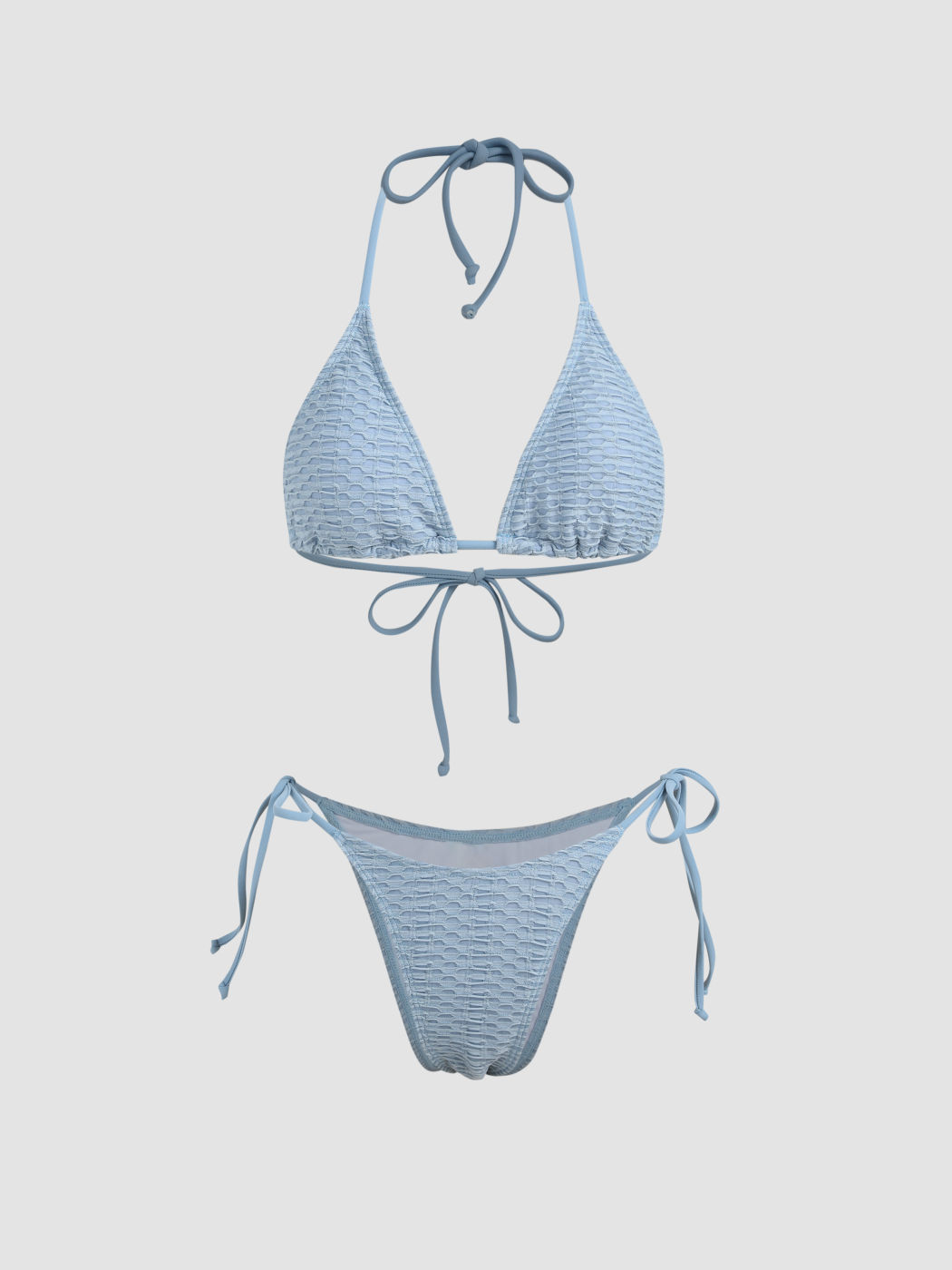 Texture Halter Triangle Bikini Swimsuit - Cider