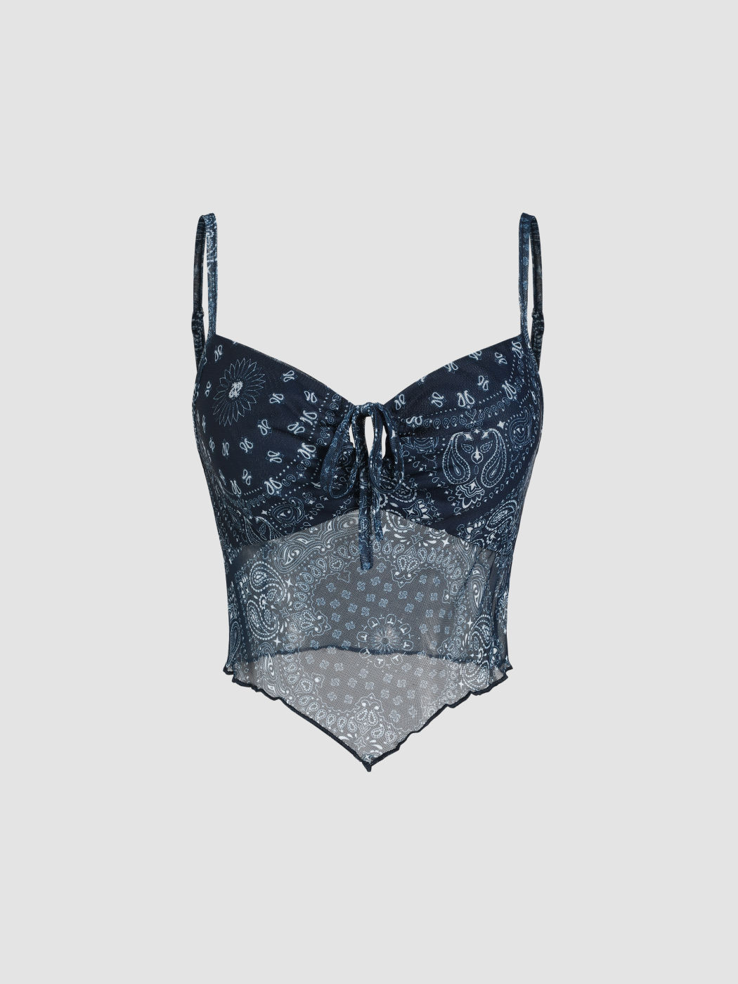 Knit Fabric Aztec Knotted Sheer Crop Cami Top For Daily Casual Vacation ...