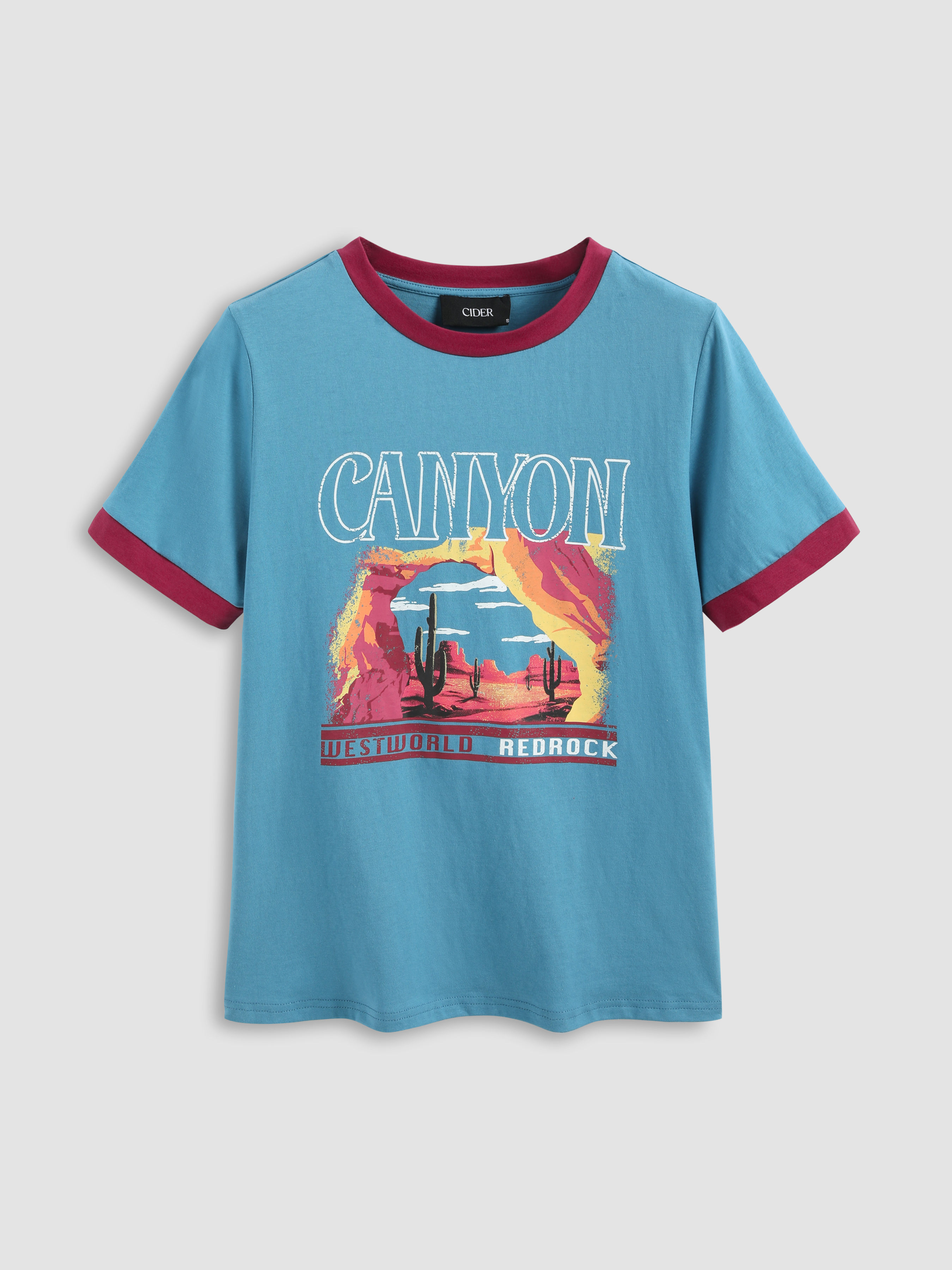 Canyon Graphic Contrast Trim Tee For School Daily Casual