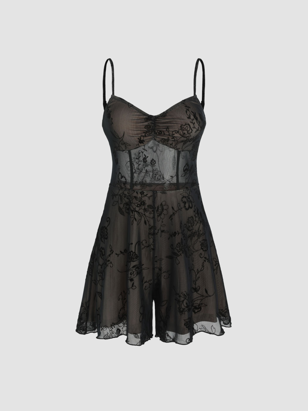 Floral Ruched Corset Romper For Daily Casual Date