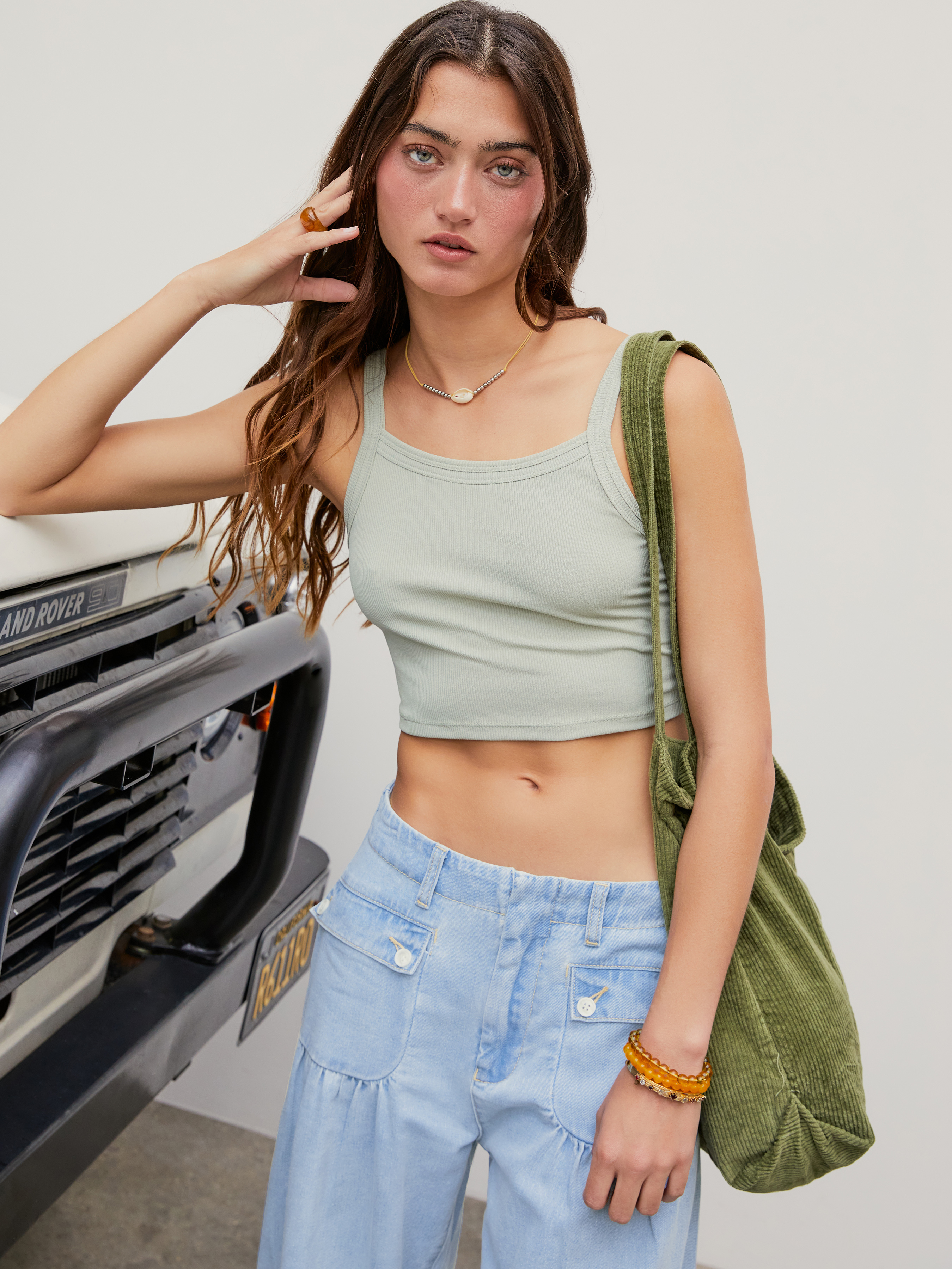 Knit Fabric U-neckline Crop Tank Top For Daily Casual Gym/Sports