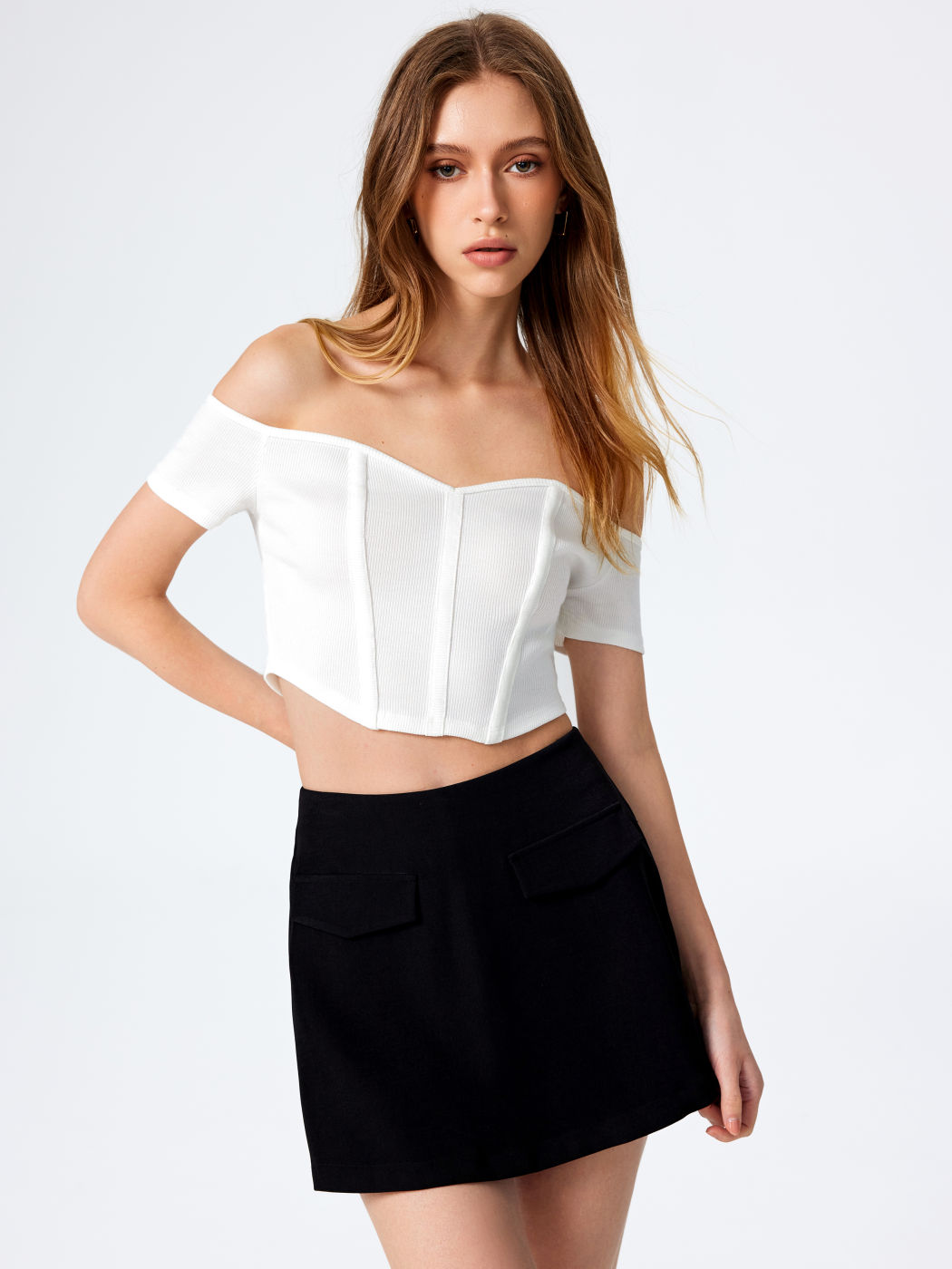 Off-shoulder Corset Short Sleeve Top For Daily Casual