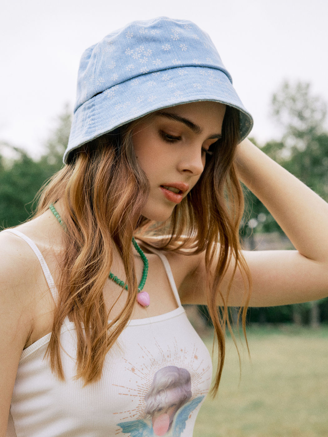 Material Denim Flower Pattern Bucket Hat For Occasion