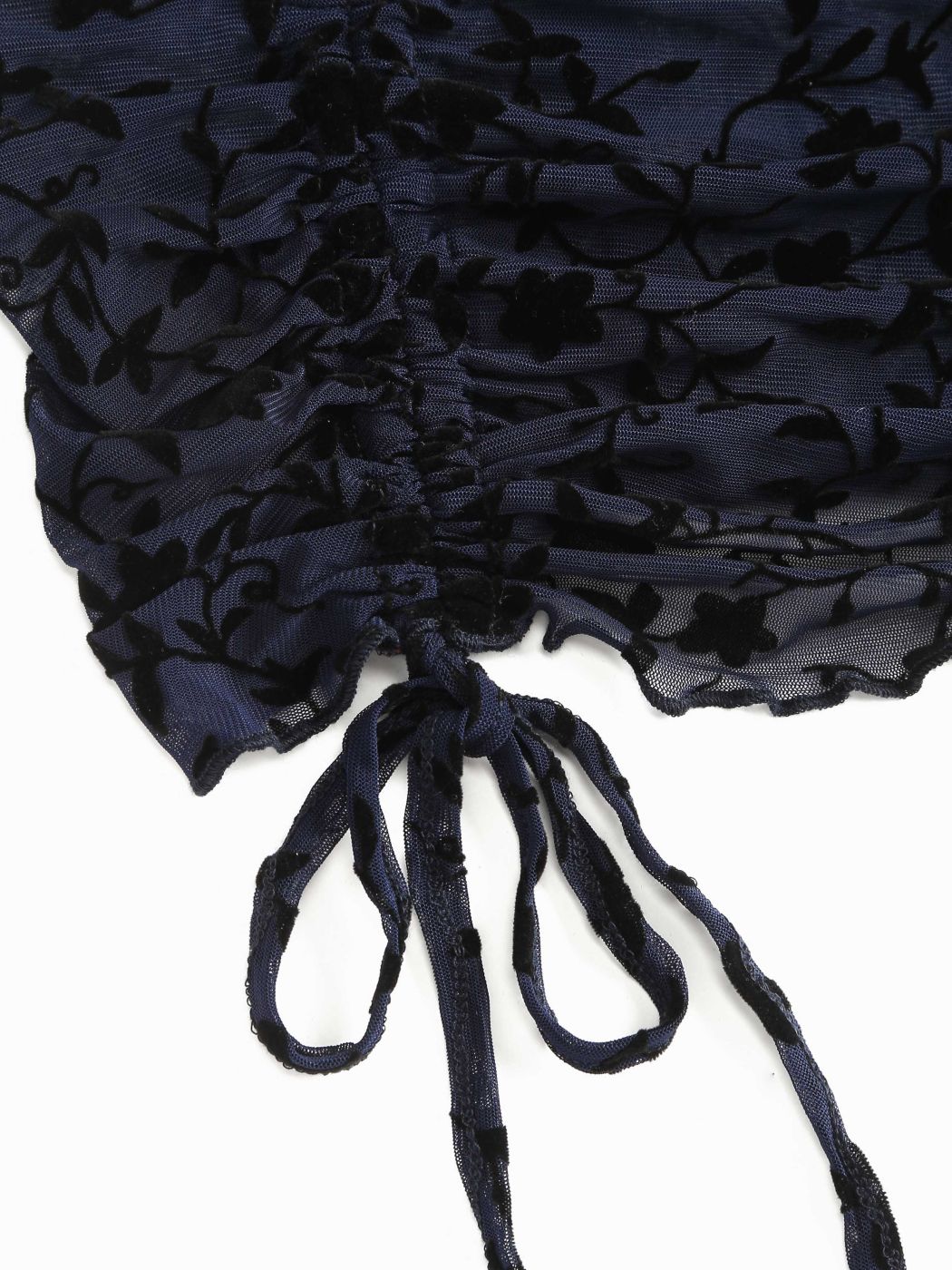 Knit Fabric Floral Drawstring Sheer Crop Cami Top For Date