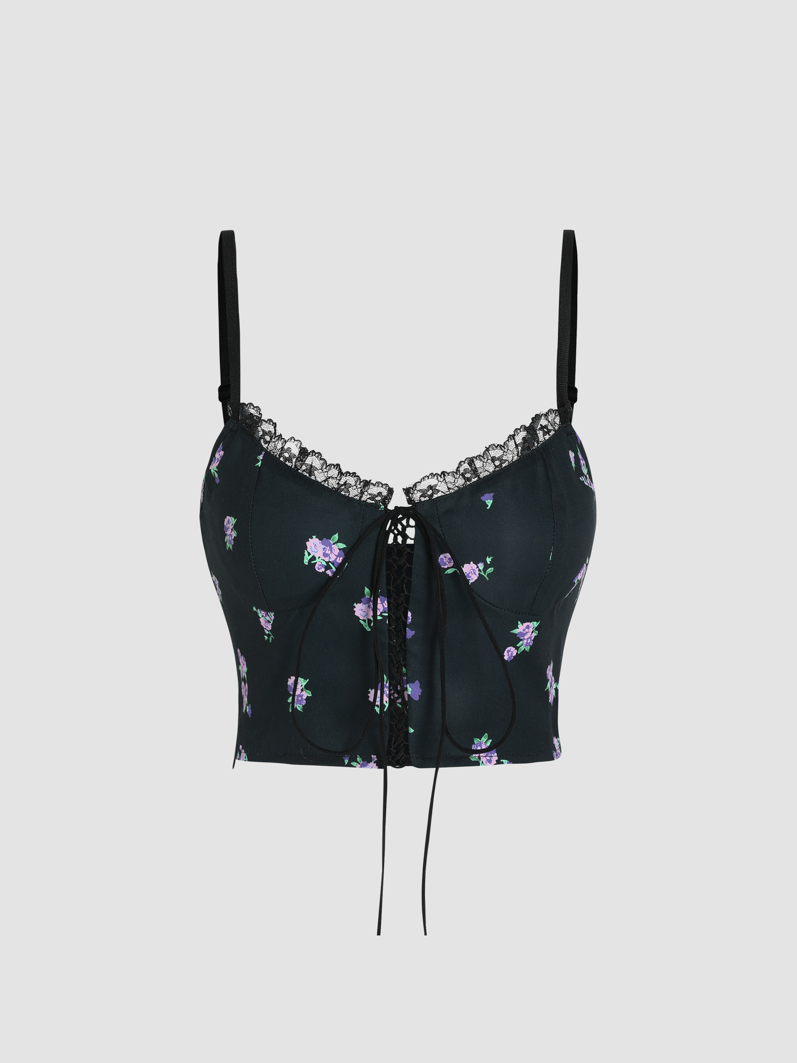 Floral Lace Trim Knotted Crop Tank Top For Daily Casual Date Vacation