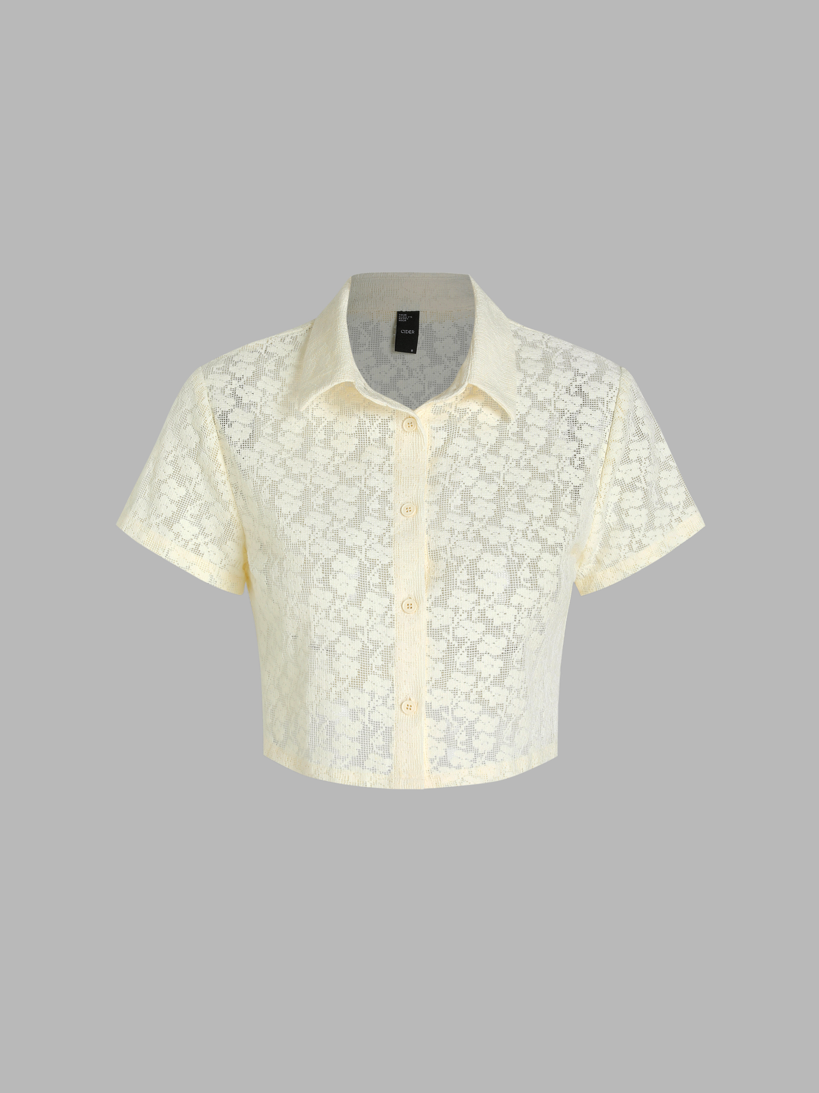 Material Lace Collar Button Up Crop Shirt For Occasion