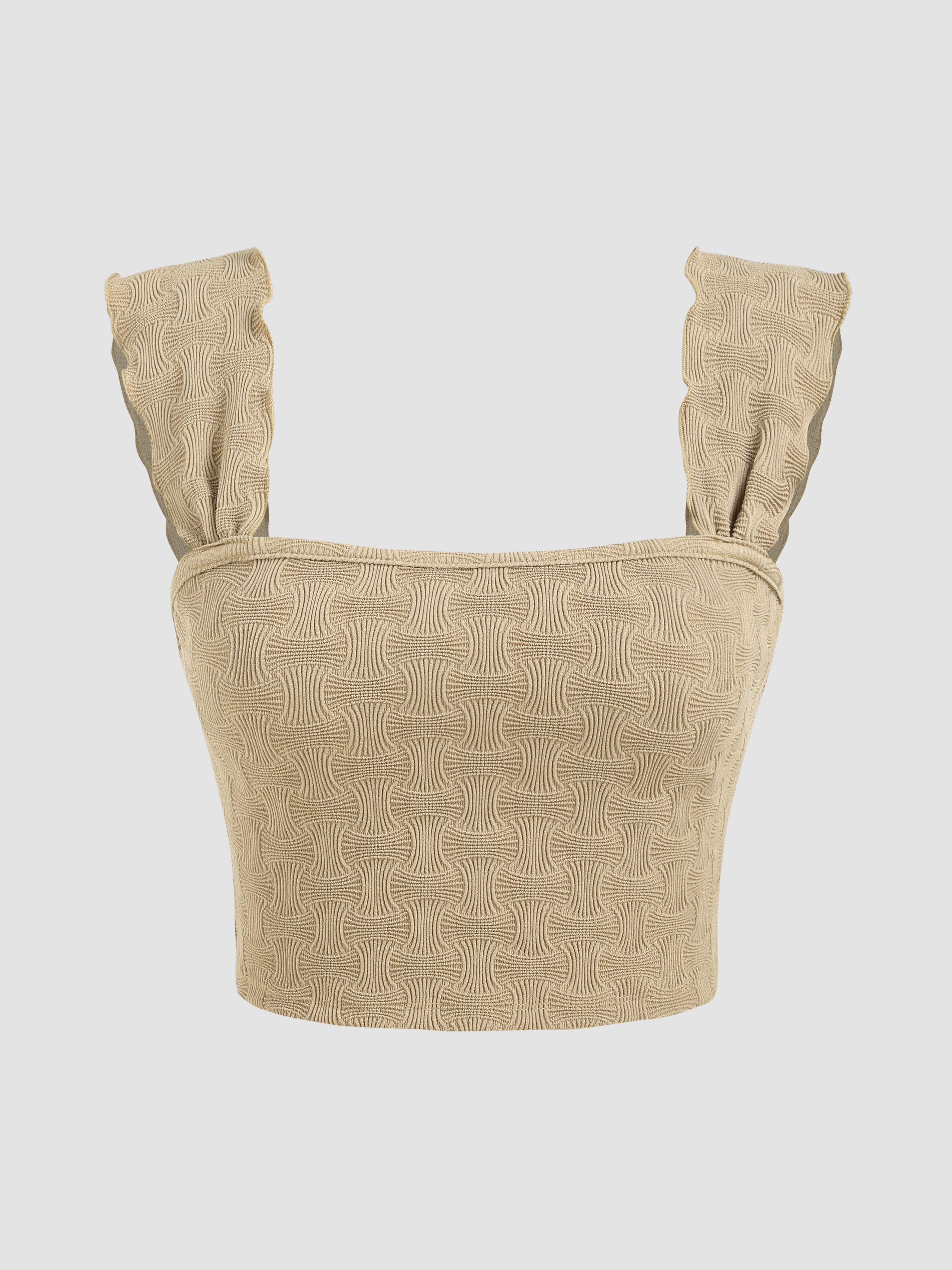 Knit Fabric Lettuce Trim Knit Crop Cami Top For Daily Casual