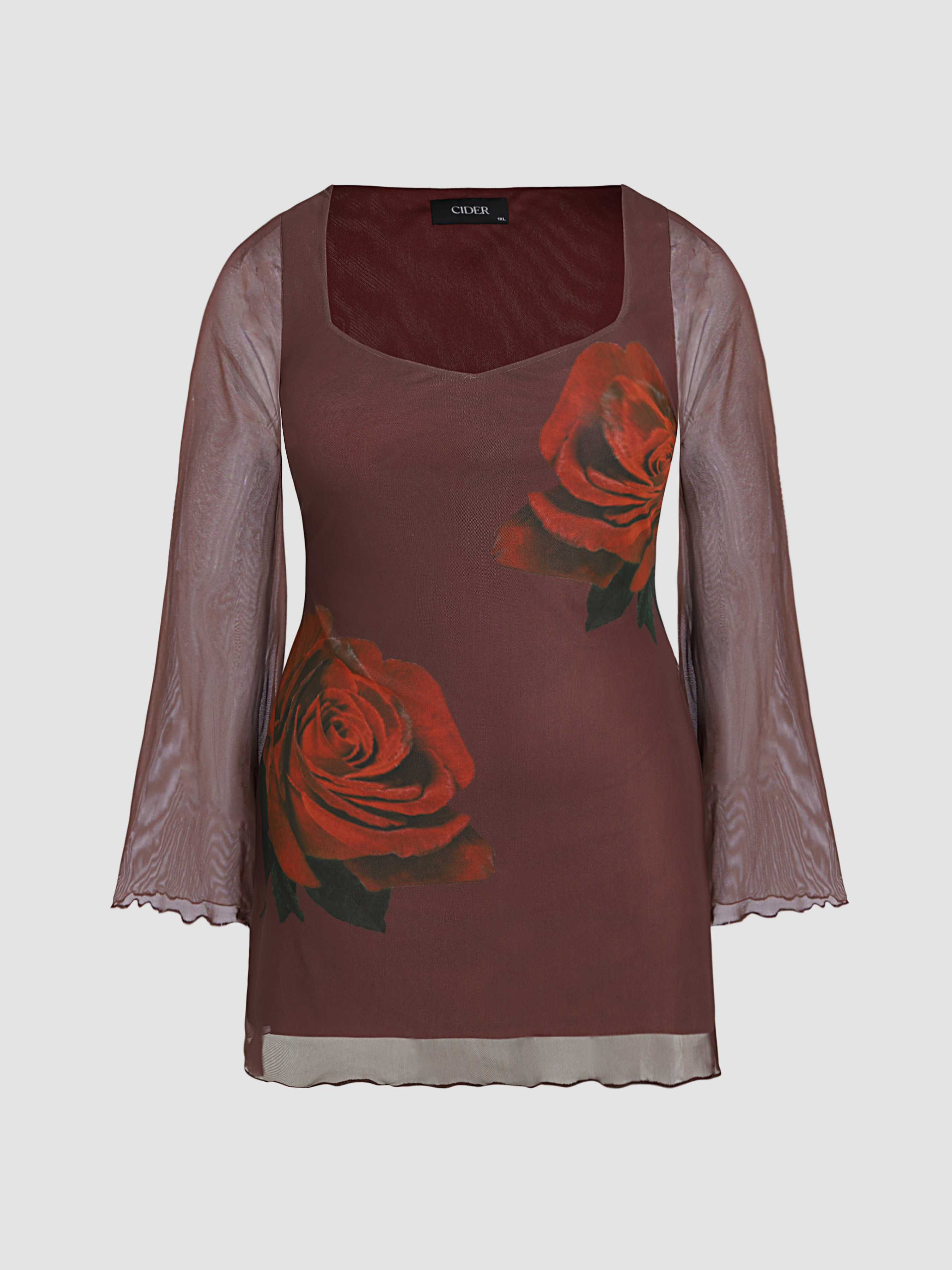 Floral Cowl Neck Sheer Mini Dress Curve & Plus For Date Exhibition