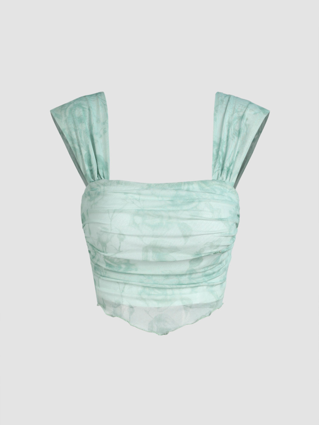 Mesh Mesh Square Neck Ruched Crop Tank Top For Daily Casual Vacation