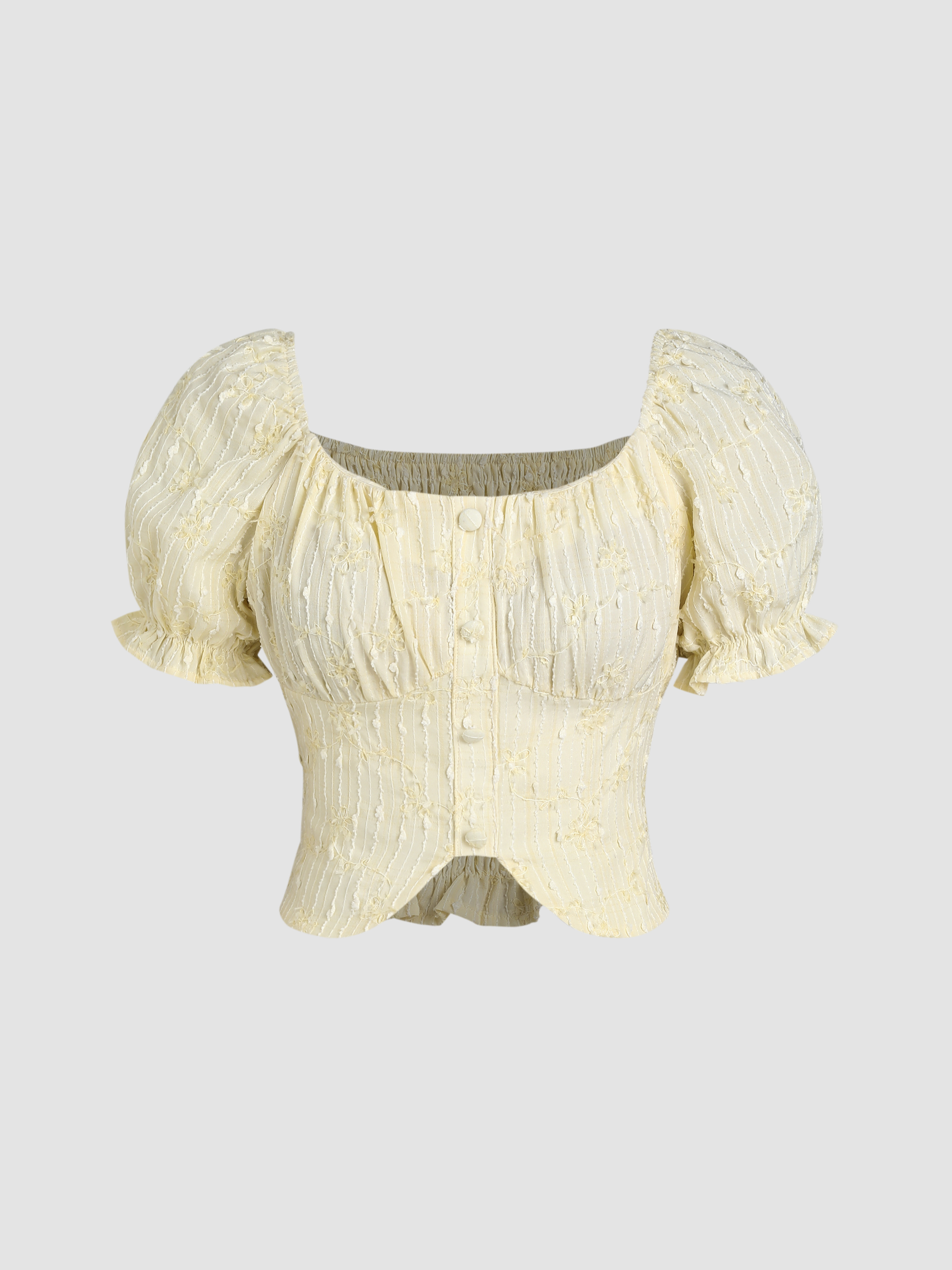 Floral Ruffle Hem Shirred Short Sleeve Blouse - Cider