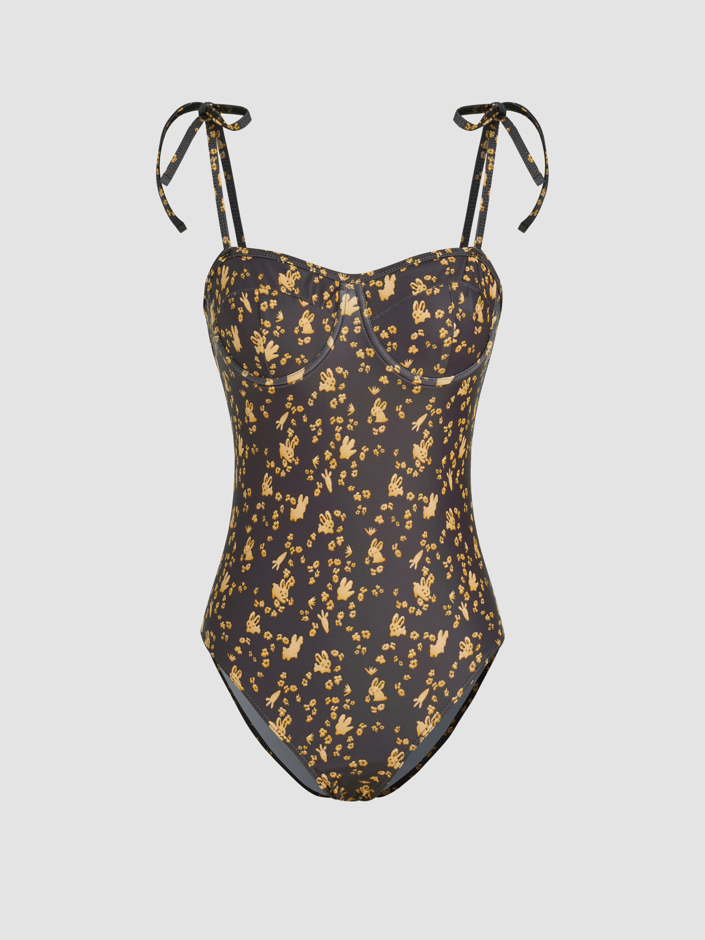 Rabbit & Floral Knotted Underwire One Piece Swimsuit For Vacation ...