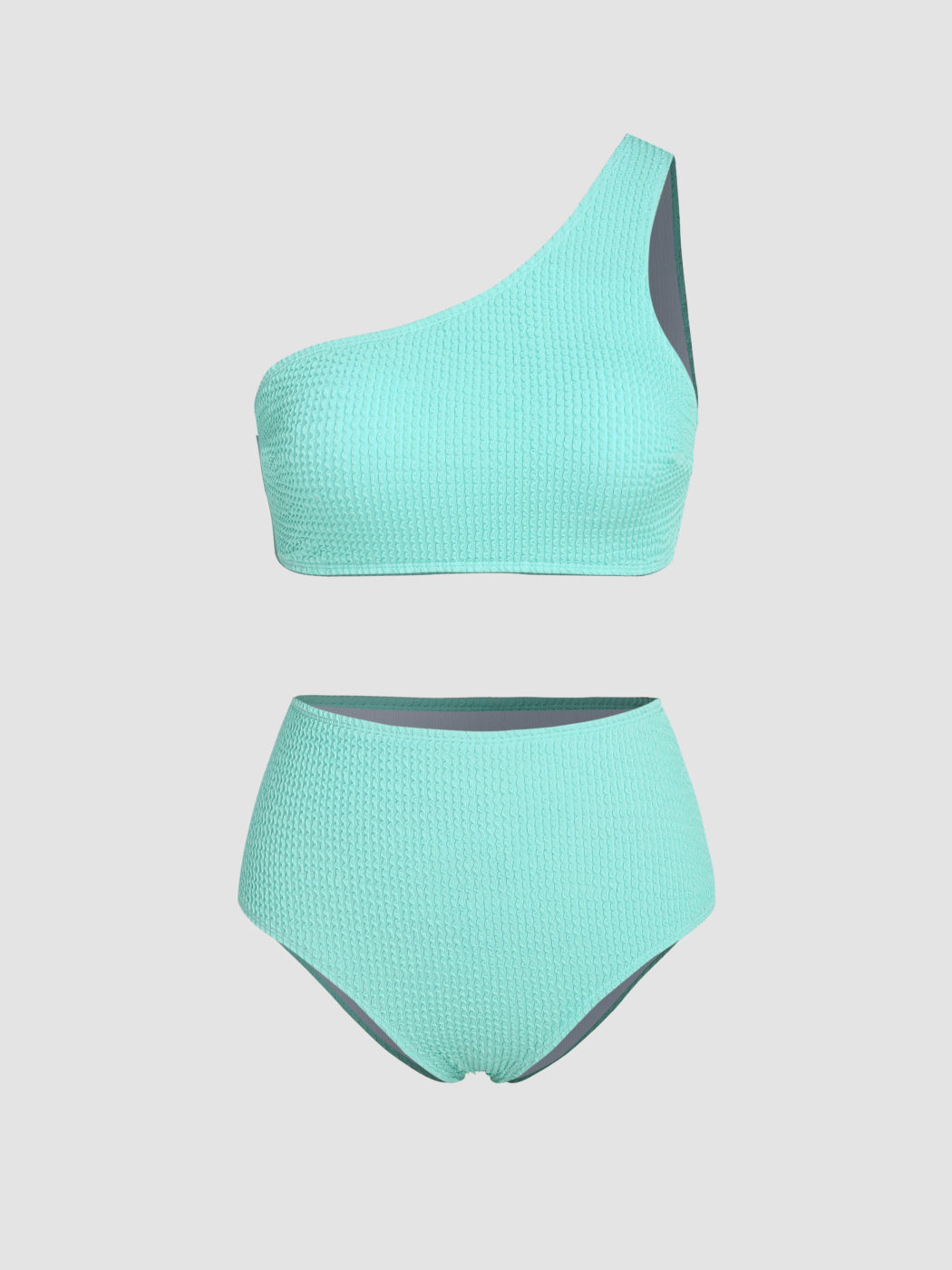 Asymmetrical Neckline Texture Tummy Control Bikini Swimsuit - Cider