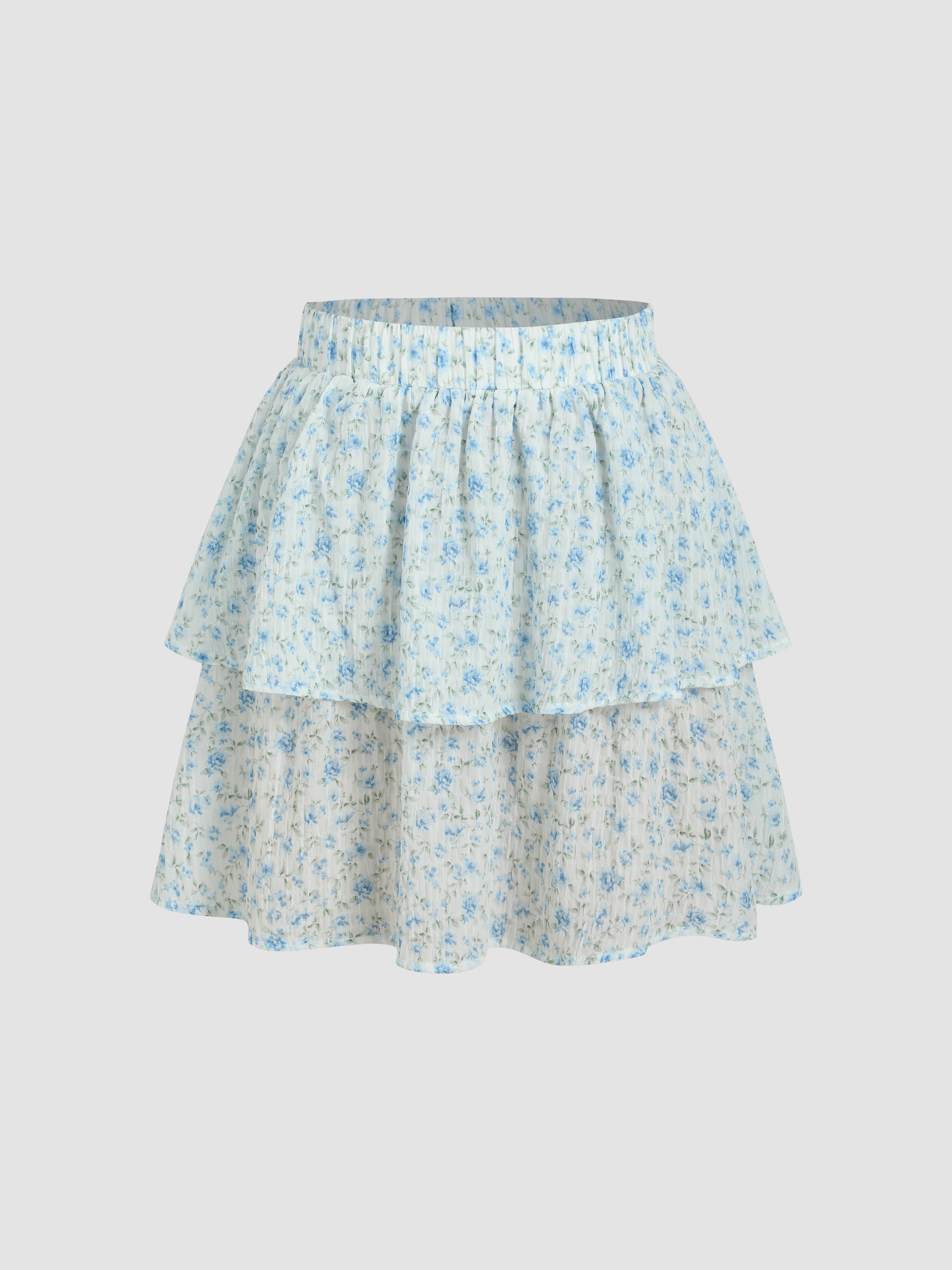 Floral Ruffle Elastic Waist Mini Skirt For Daily Casual Date Vacation