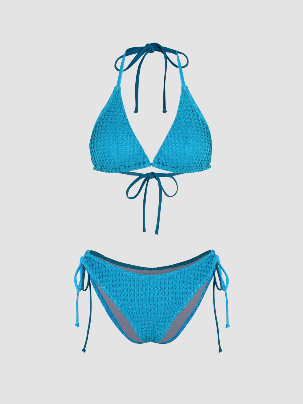 Knit Fabric Halter Tie Back Texture Bikini Swimsuit For Vacation