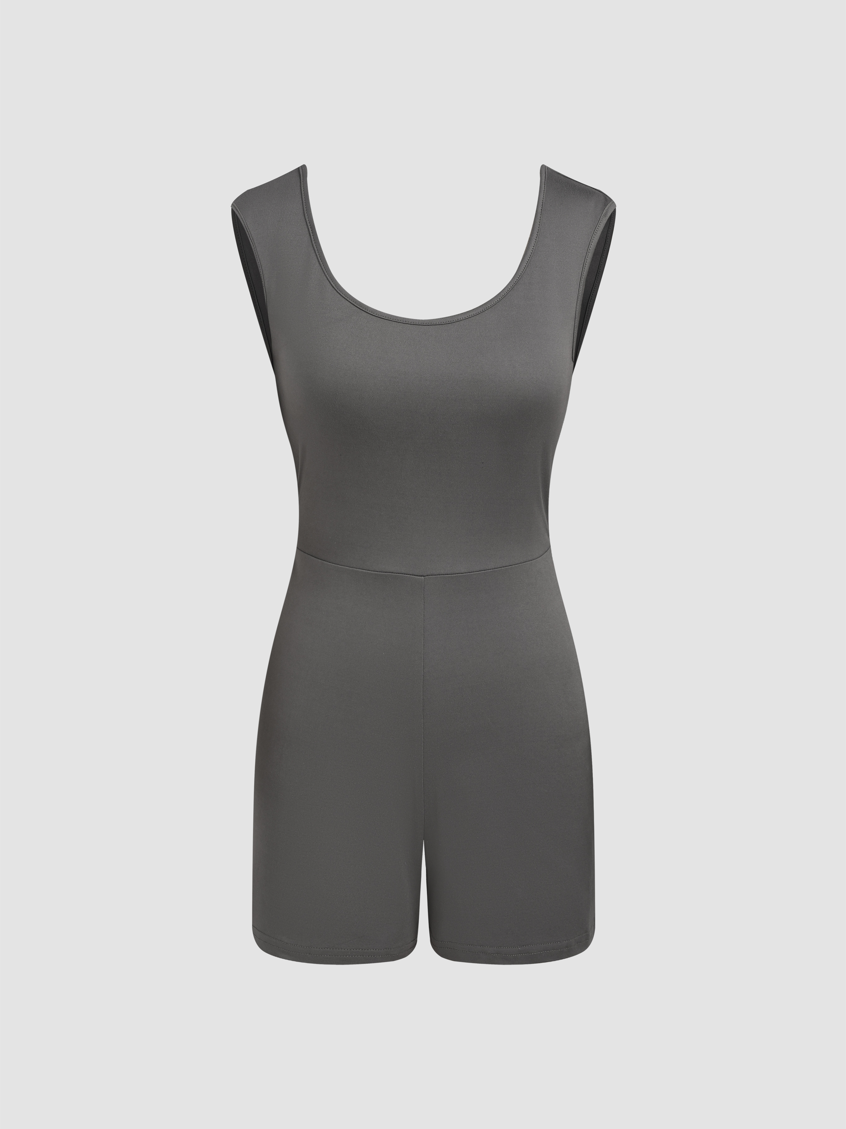 Sleeveless U-neckline Backless Romper - Cider