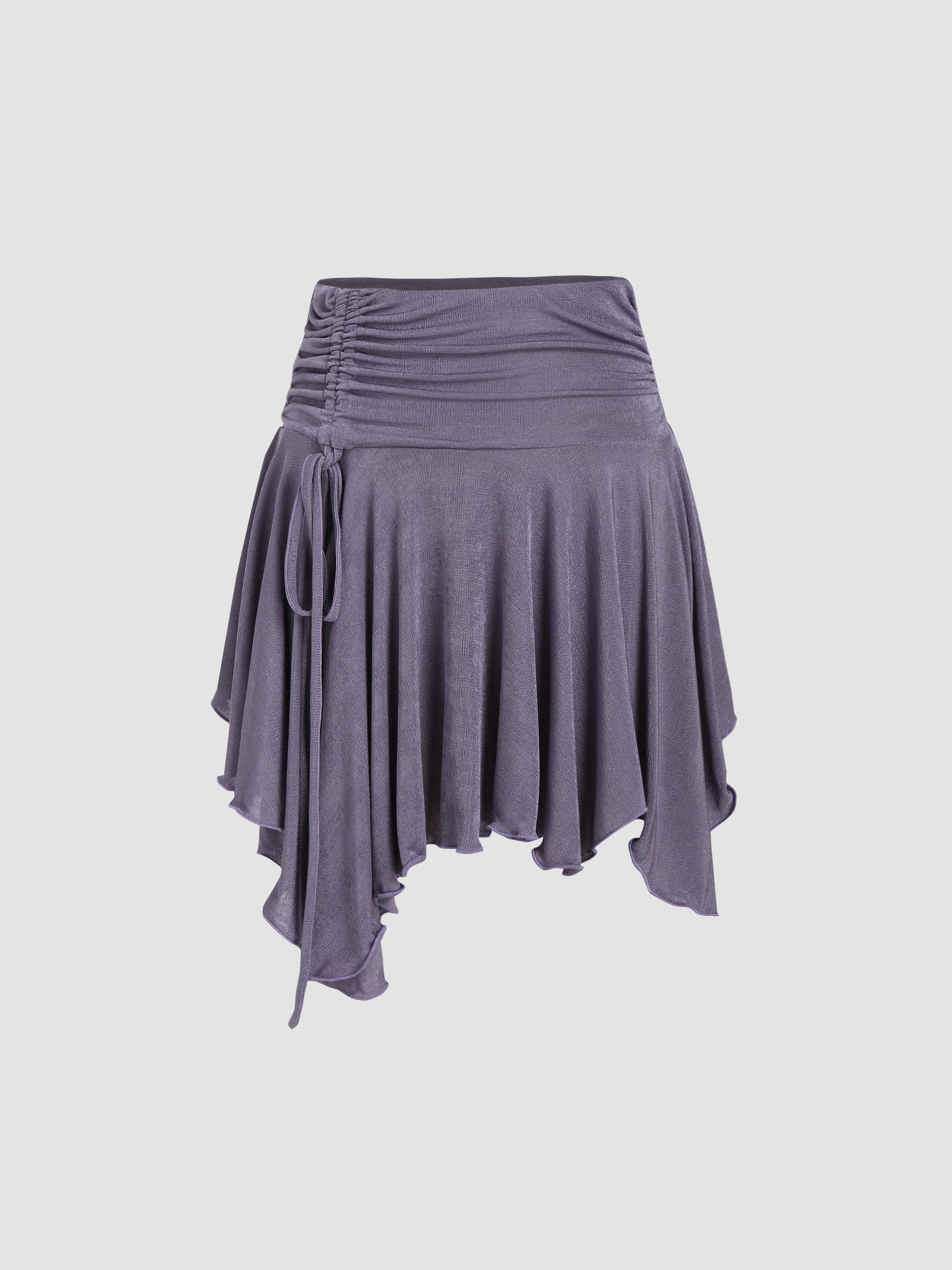 Knit Fabric Drawstring Ruched Ruffle Knit Mini Skirt For Daily Casual