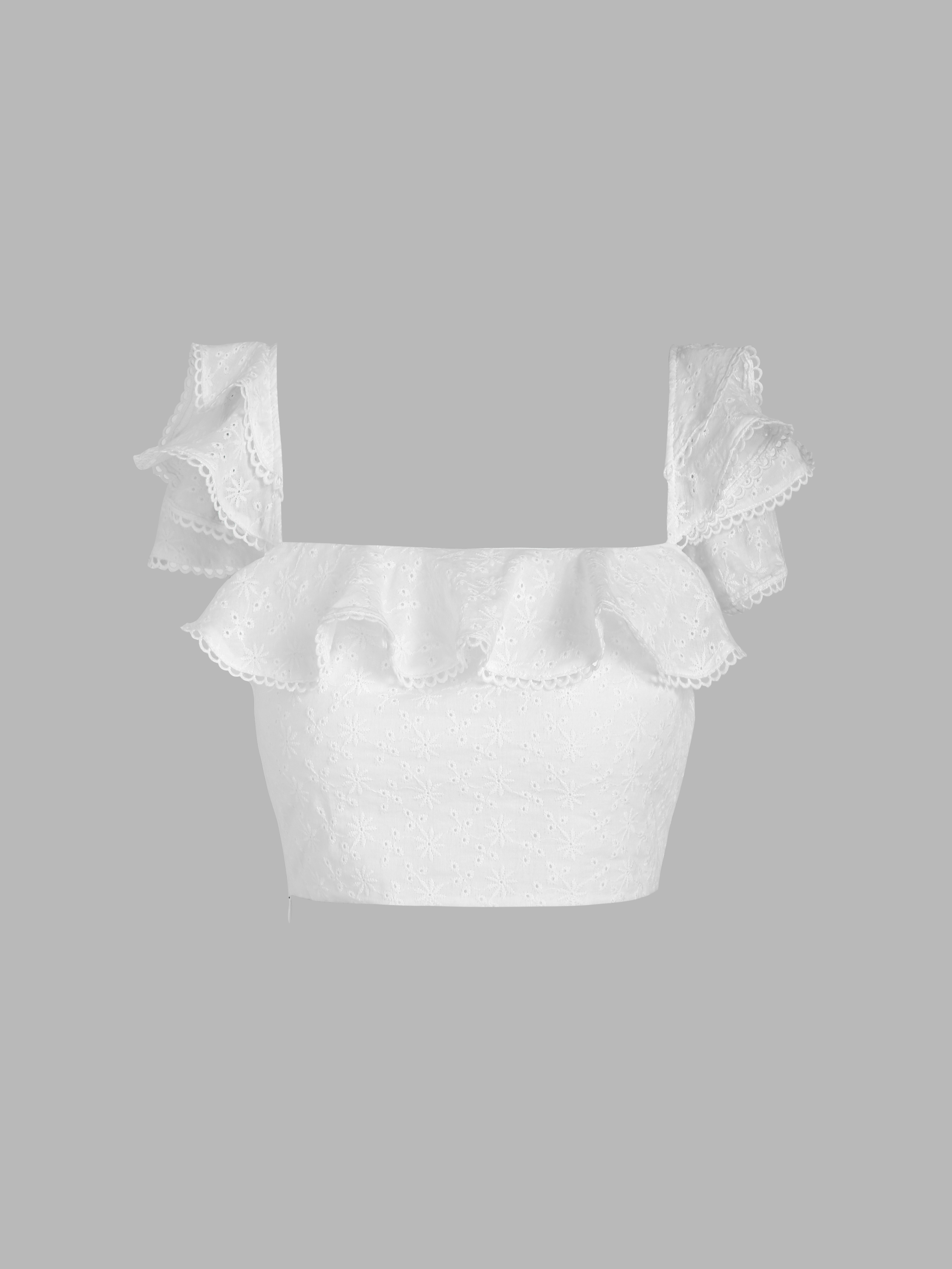 Floral Ruffle Hem Crop Top - Cider