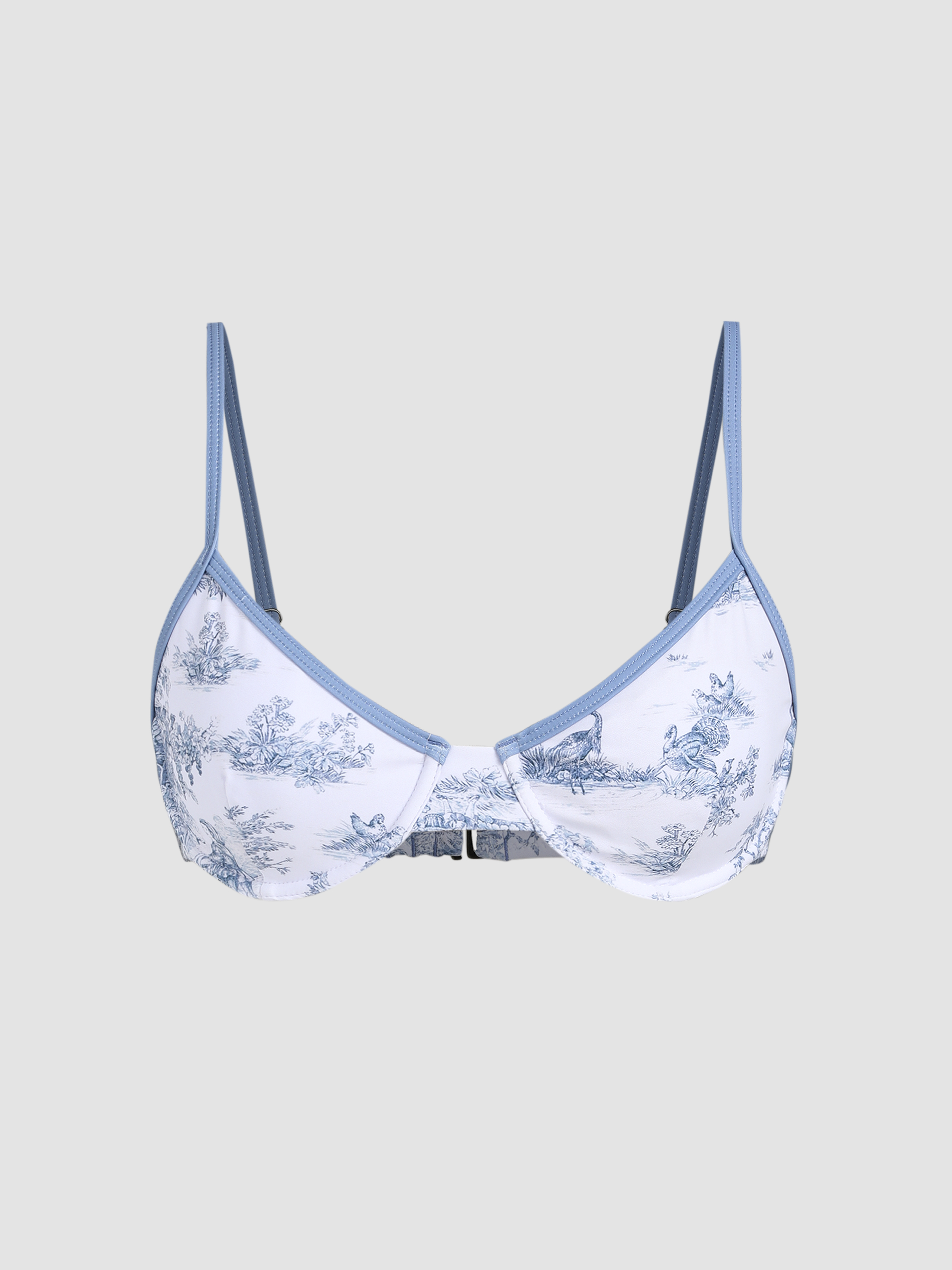 Toile de Jouy Contrasting Binding Underwire Bikini Top For Vacation ...