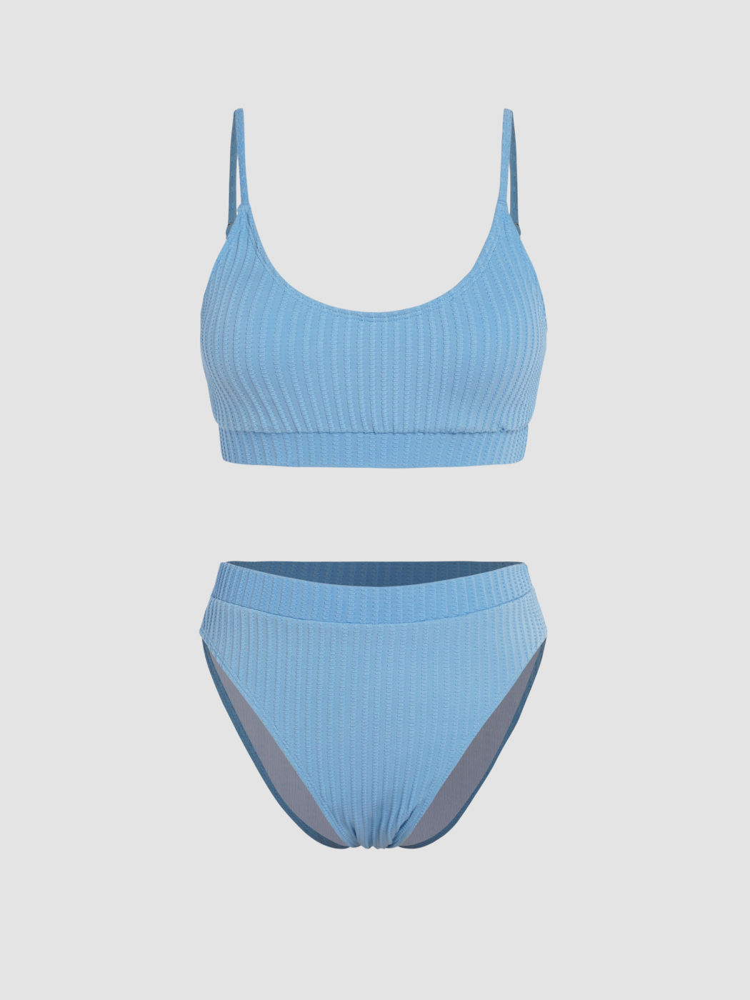 U-neckline Rib Bikini Swimsuit For Vacation Swimming Pool Beach