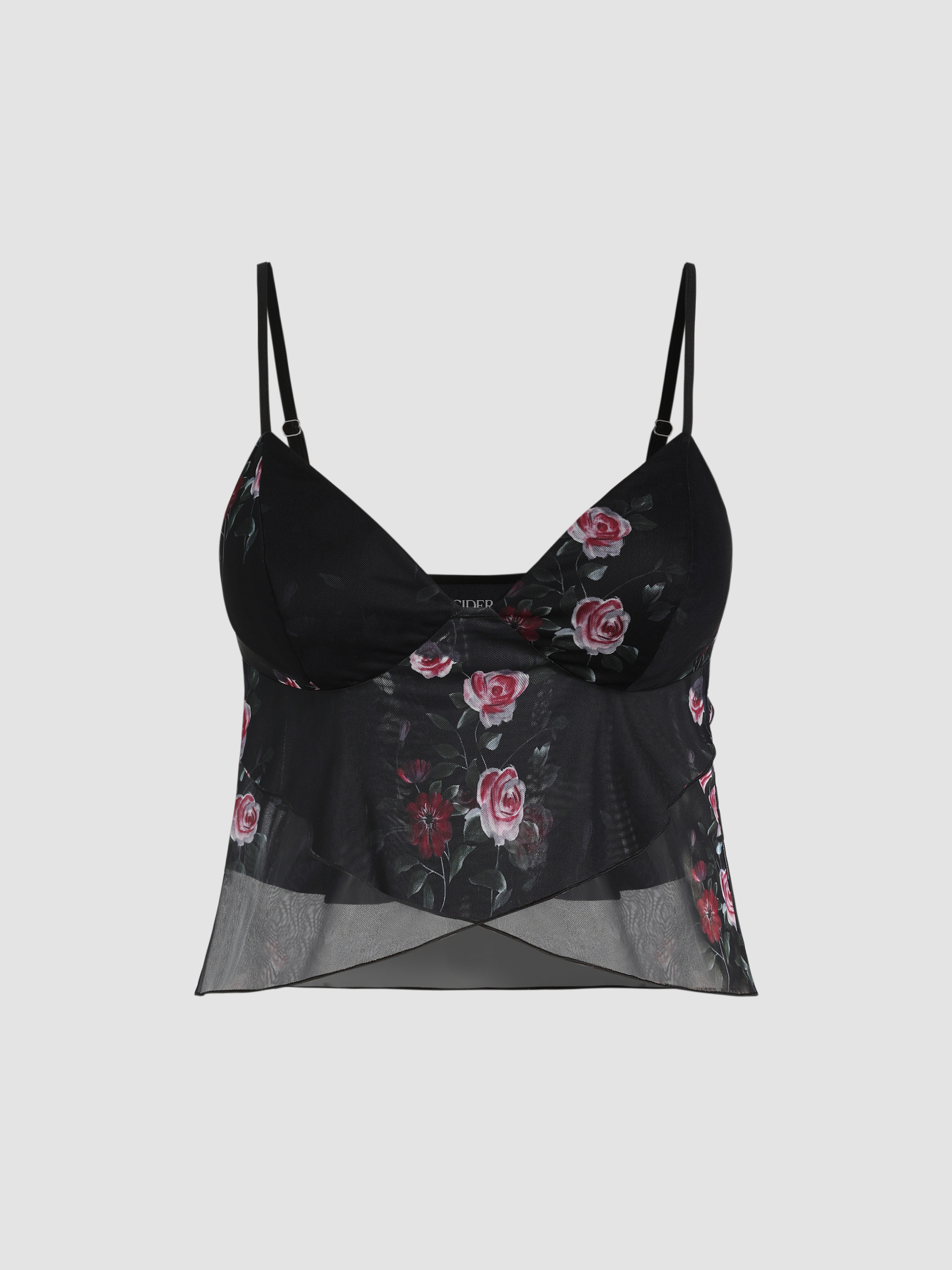 Material Mesh V-neck Rose Crop Top Curve & Plus For Occasion