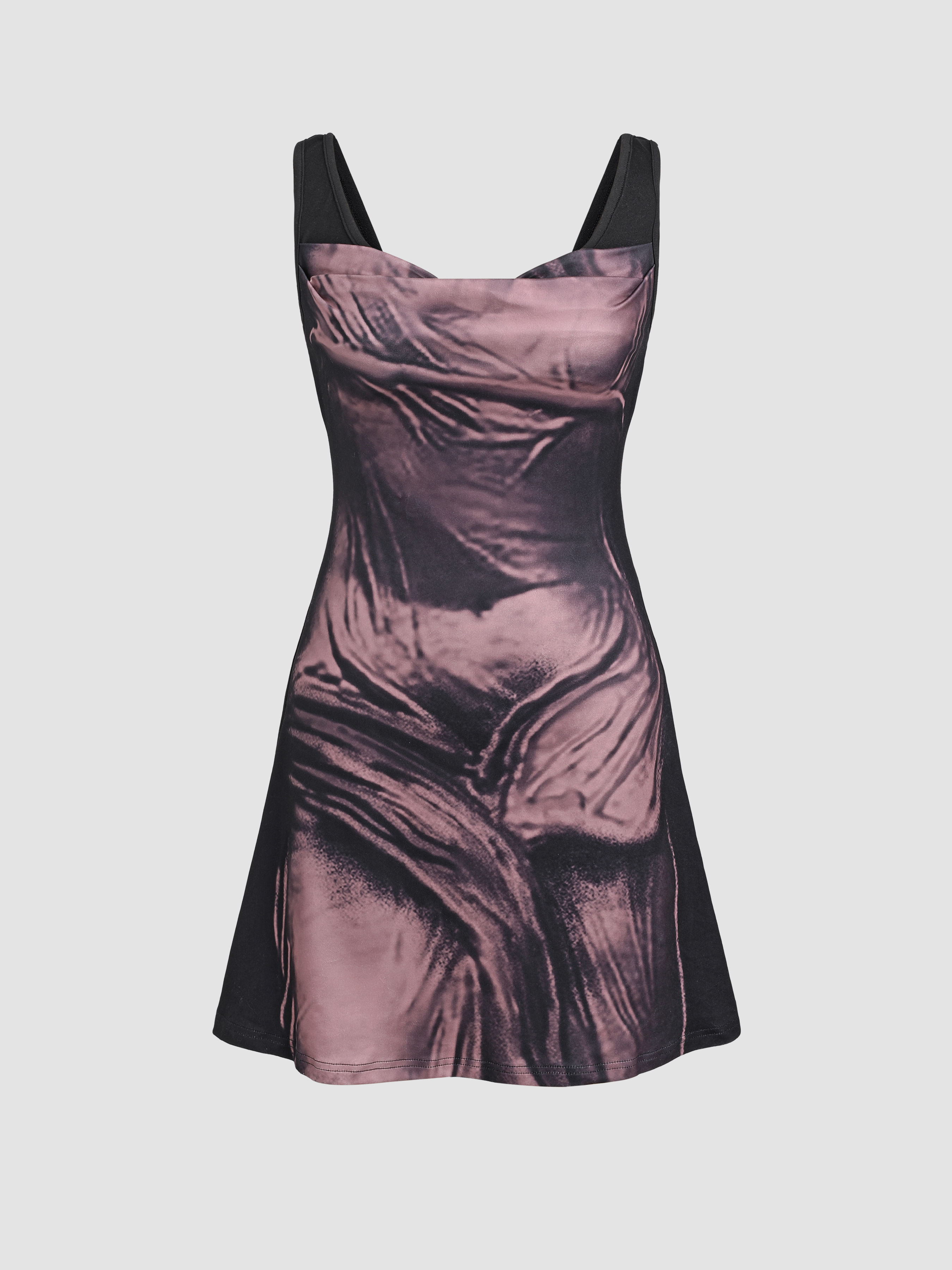 Abstract Pattern U-neckline Mini Dress - Cider