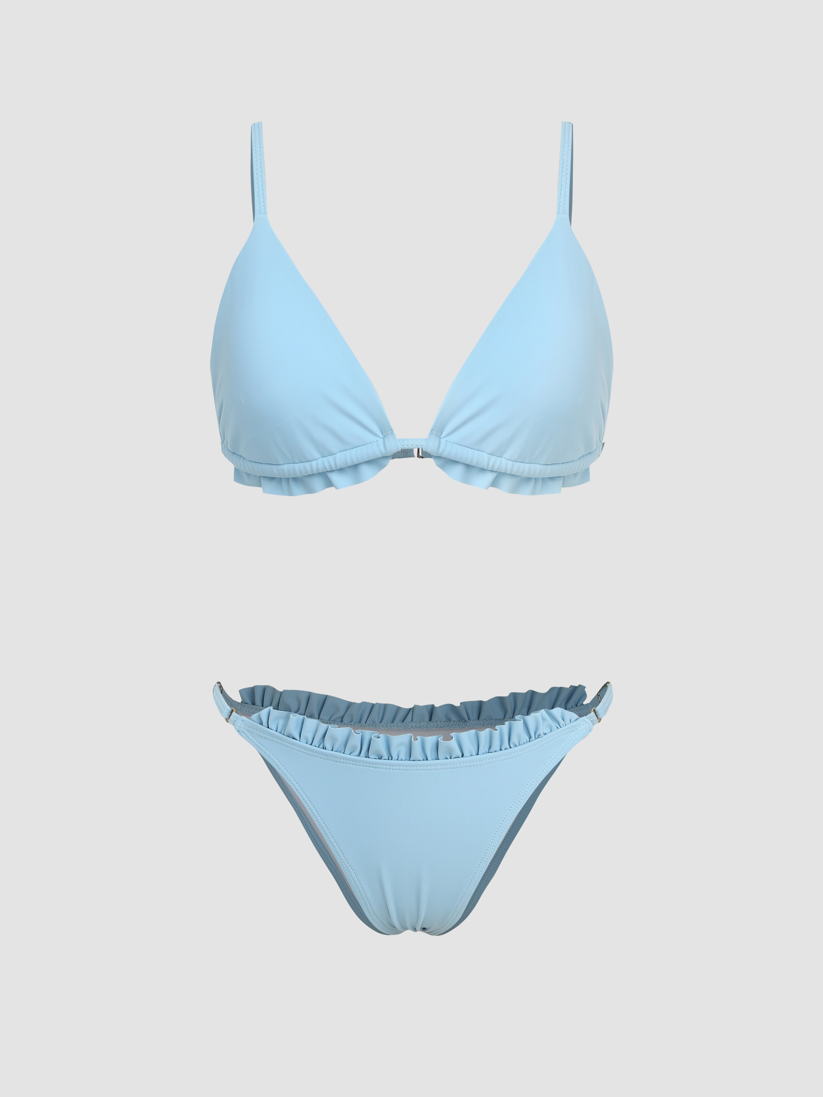 Knit Fabric Lettuce Trim Triangle Bikini Swimsuit For Swimming Pool ...
