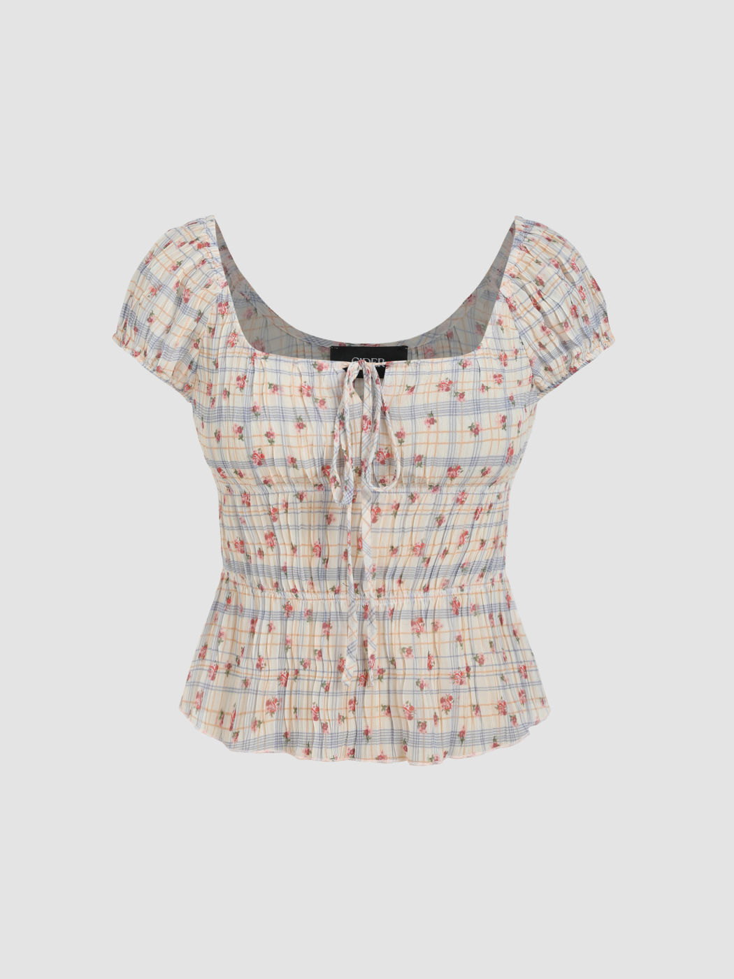 Chiffon Floral Texture Knotted Short Sleeve Blouse For Daily Casual Picnic