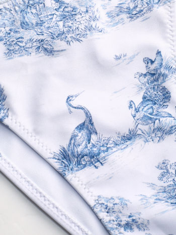 Toile de Jouy Tie Side Bikini Bottom For Vacation Swimming Pool Beach