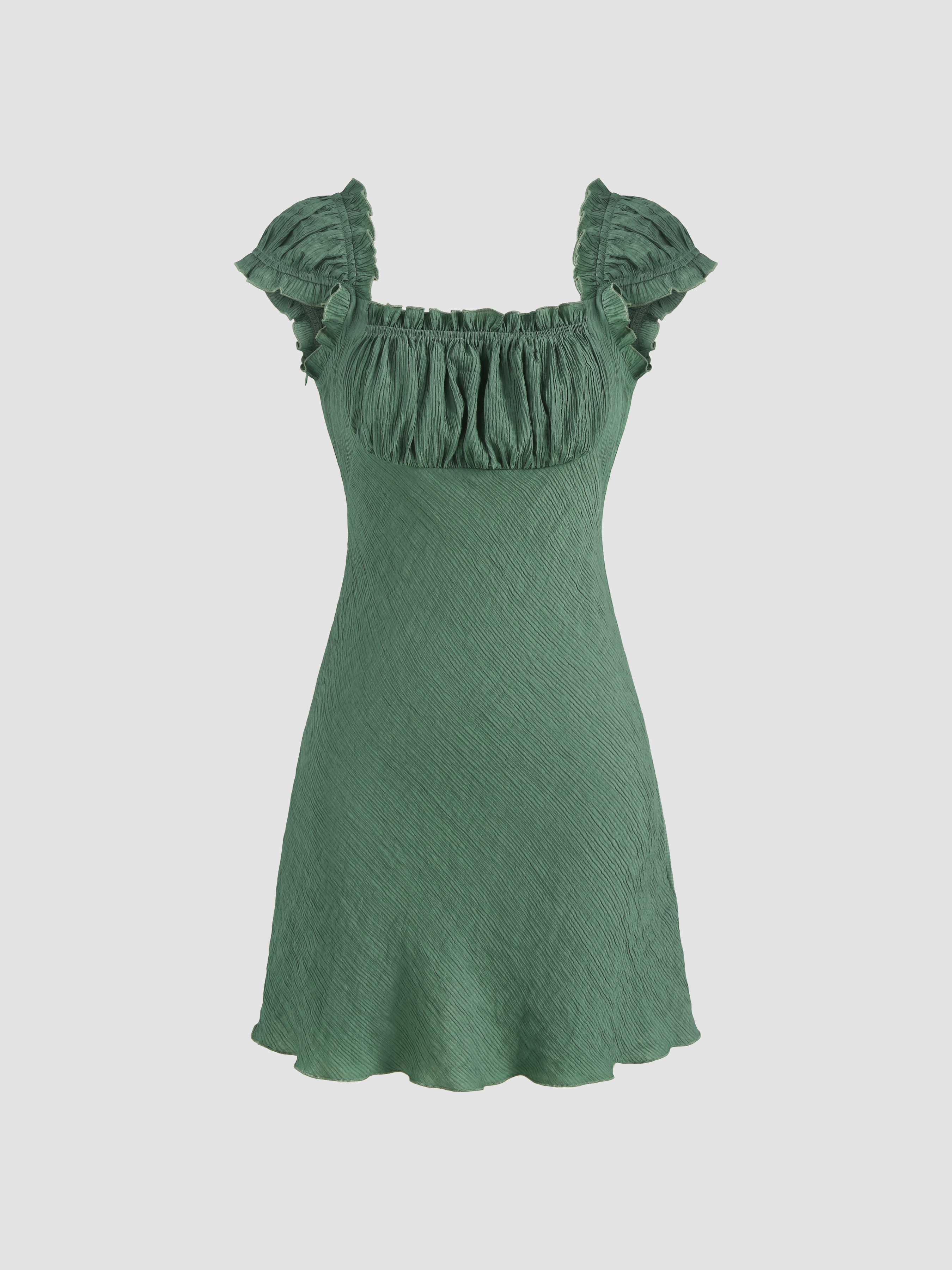 Sun Dresses Ruched Ruffle Hem Mini Dress For Daily Casual Vacation