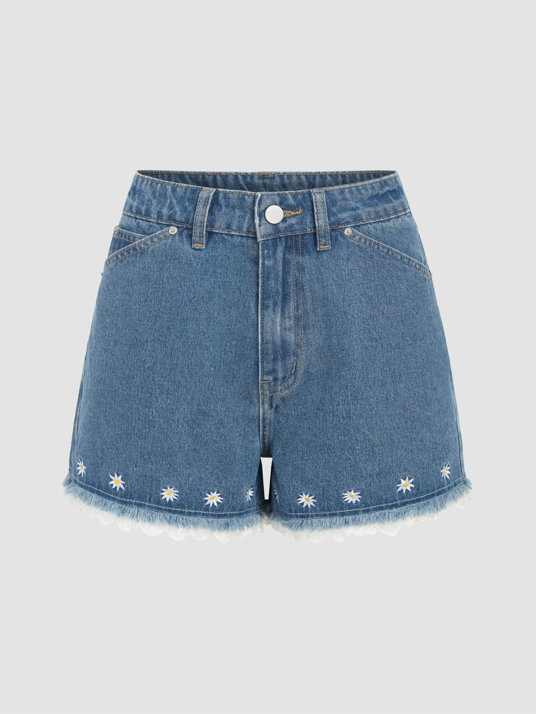 Jorts Denim Floral Fringe Shorts For Daily Casual