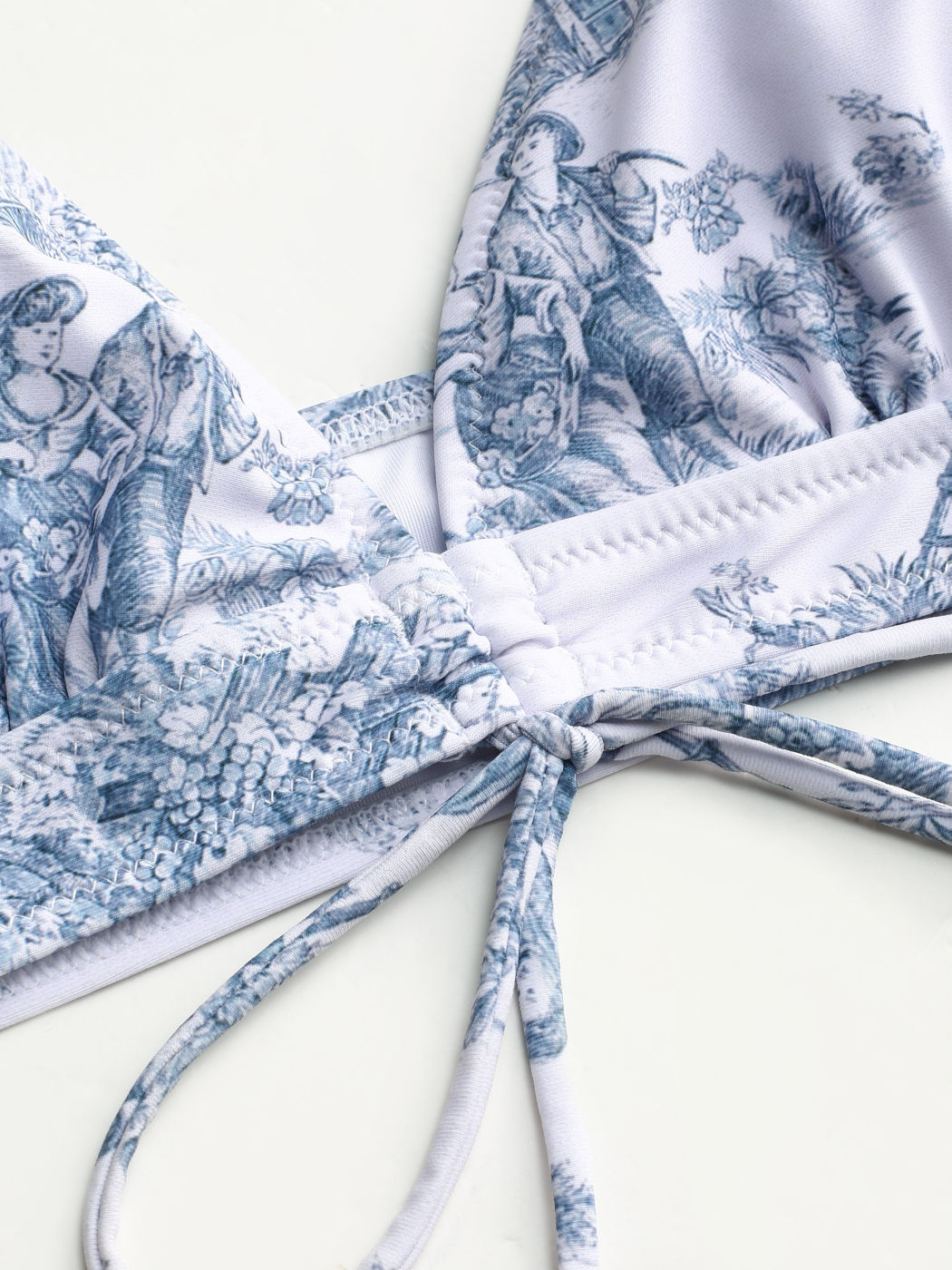 Knit Fabric Toile de Jouy Knotted Bikini Top For Vacation Swimming Pool ...